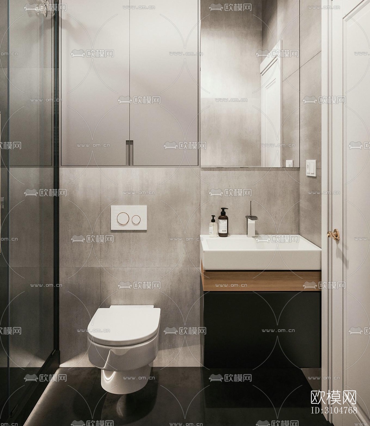 高级灰卫生间效果图效果图-设计效果图ID:3104768-欧模网