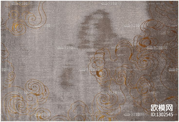 新中式简约描金祥云纹布艺地毯-软装图片免费下载-欧模网
