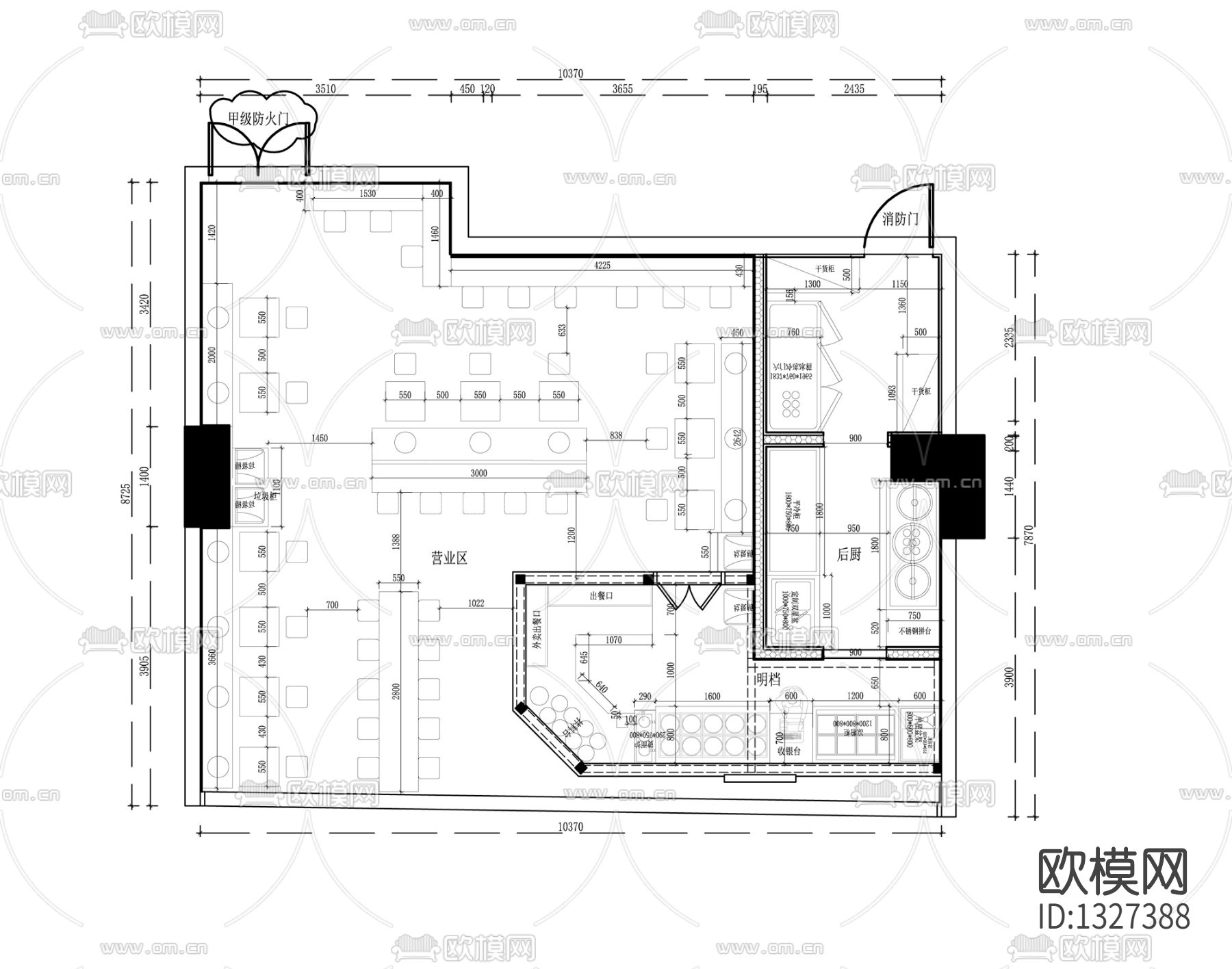 快餐店cad施工图-免费3dmax模型库-欧模网