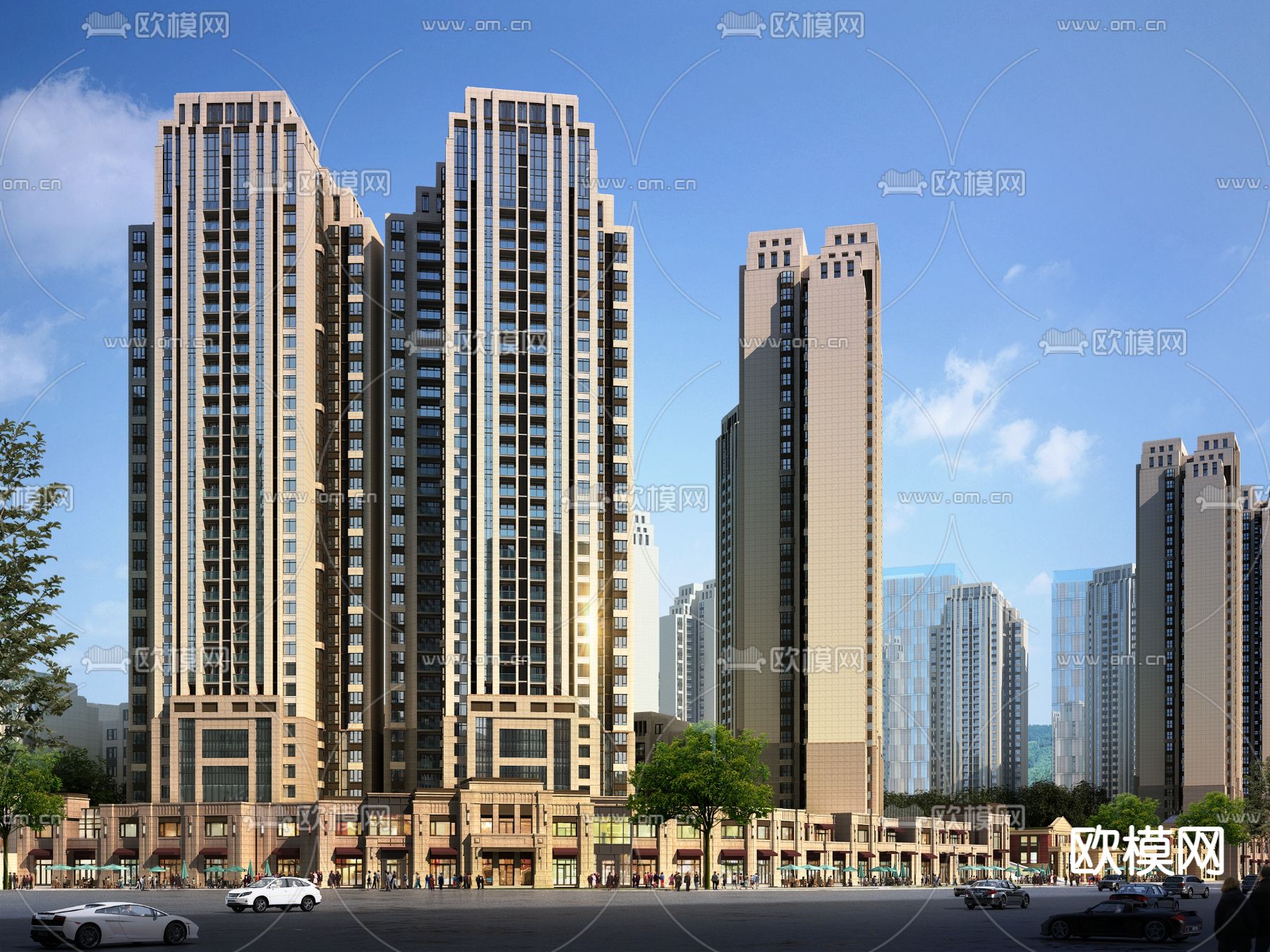 简欧高层住宅楼外观3d模型下载_ID11550843_3dmax免费模型-欧模网