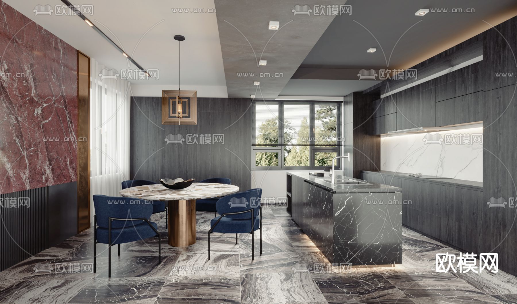 现代中岛餐厅3d模型下载_ID11570657_3dmax免费模型-欧模网