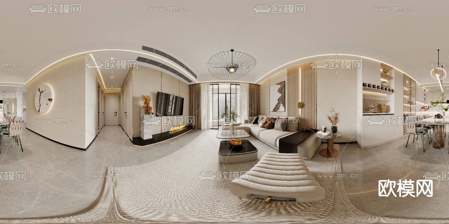 现代客餐厅vr全景3d模型下载_ID11700346_3dmax免费模型-欧模网