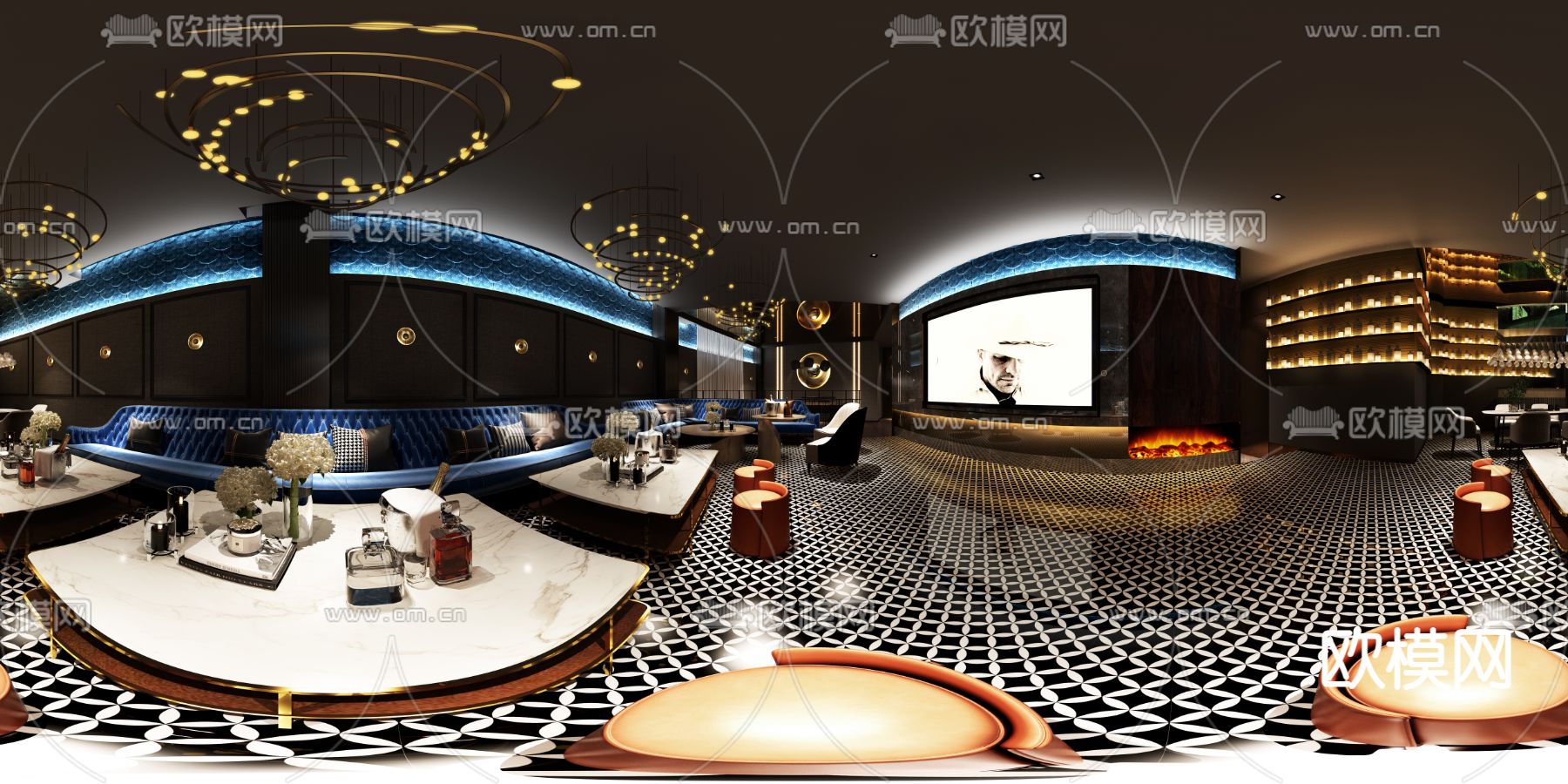 现代轻奢KTV包厢vr全景3d模型-免费3dmax模型库-欧模网