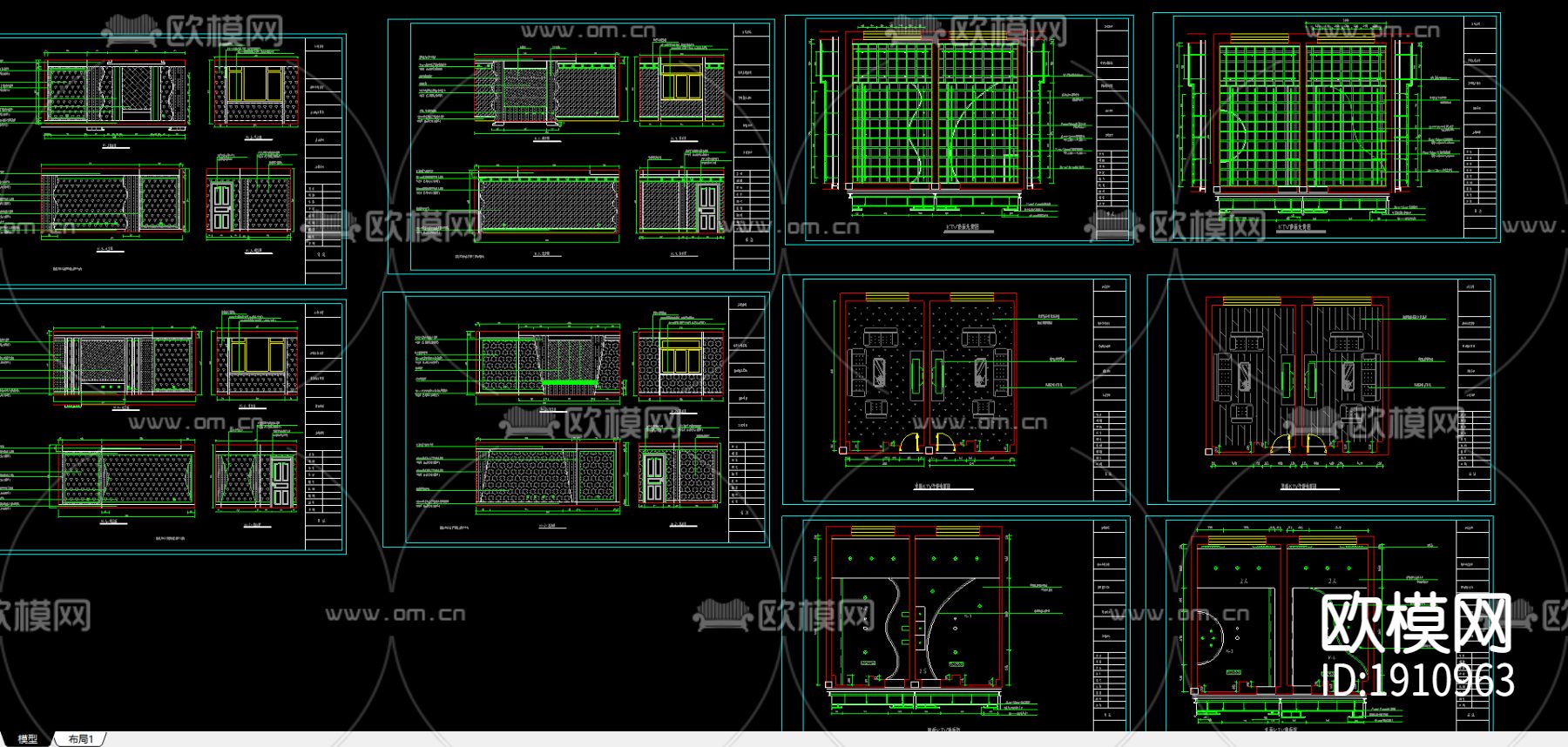 KTV包间cad施工图-免费3dmax模型库-欧模网