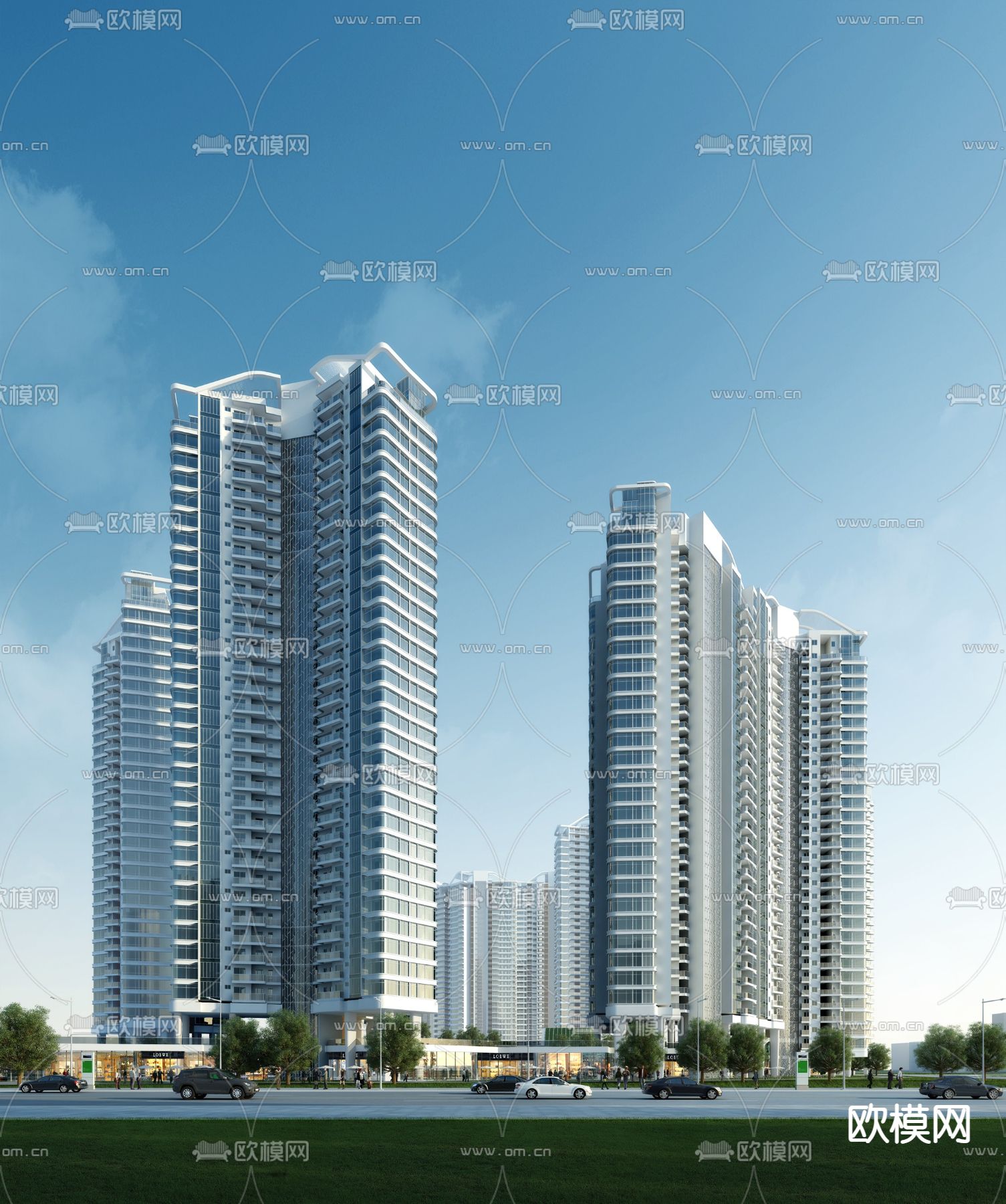 现代高层住宅楼外观su模型下载_ID11799422_sketchup模型下载-欧模网