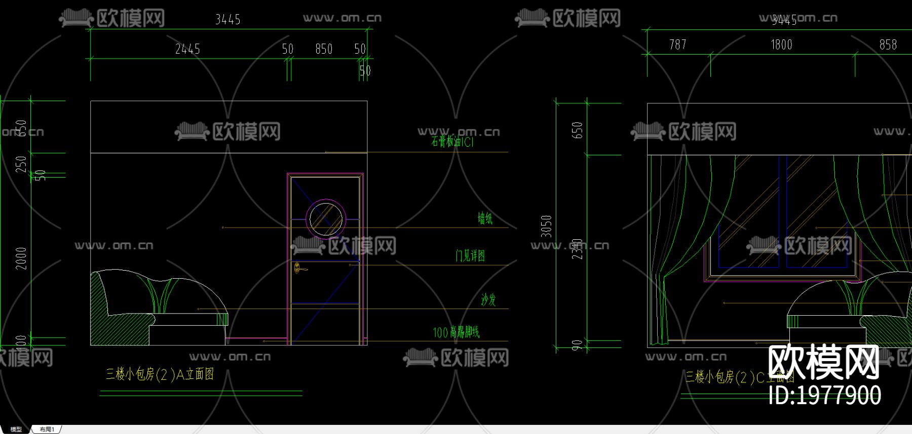 KTV包房cad平面图-免费3dmax模型库-欧模网