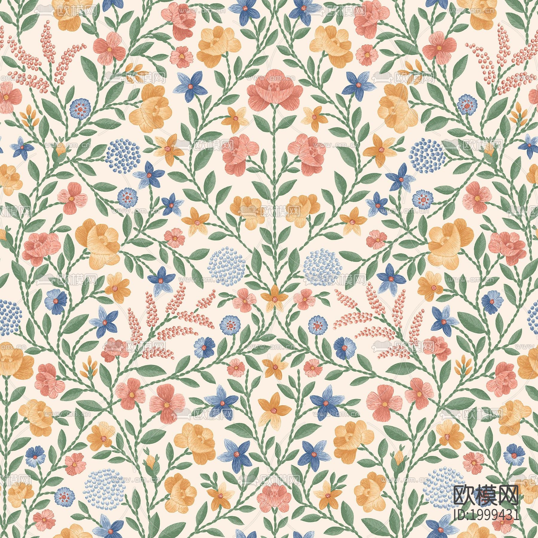 浅色碎花印花壁纸墙布-免费3dmax模型库-欧模网