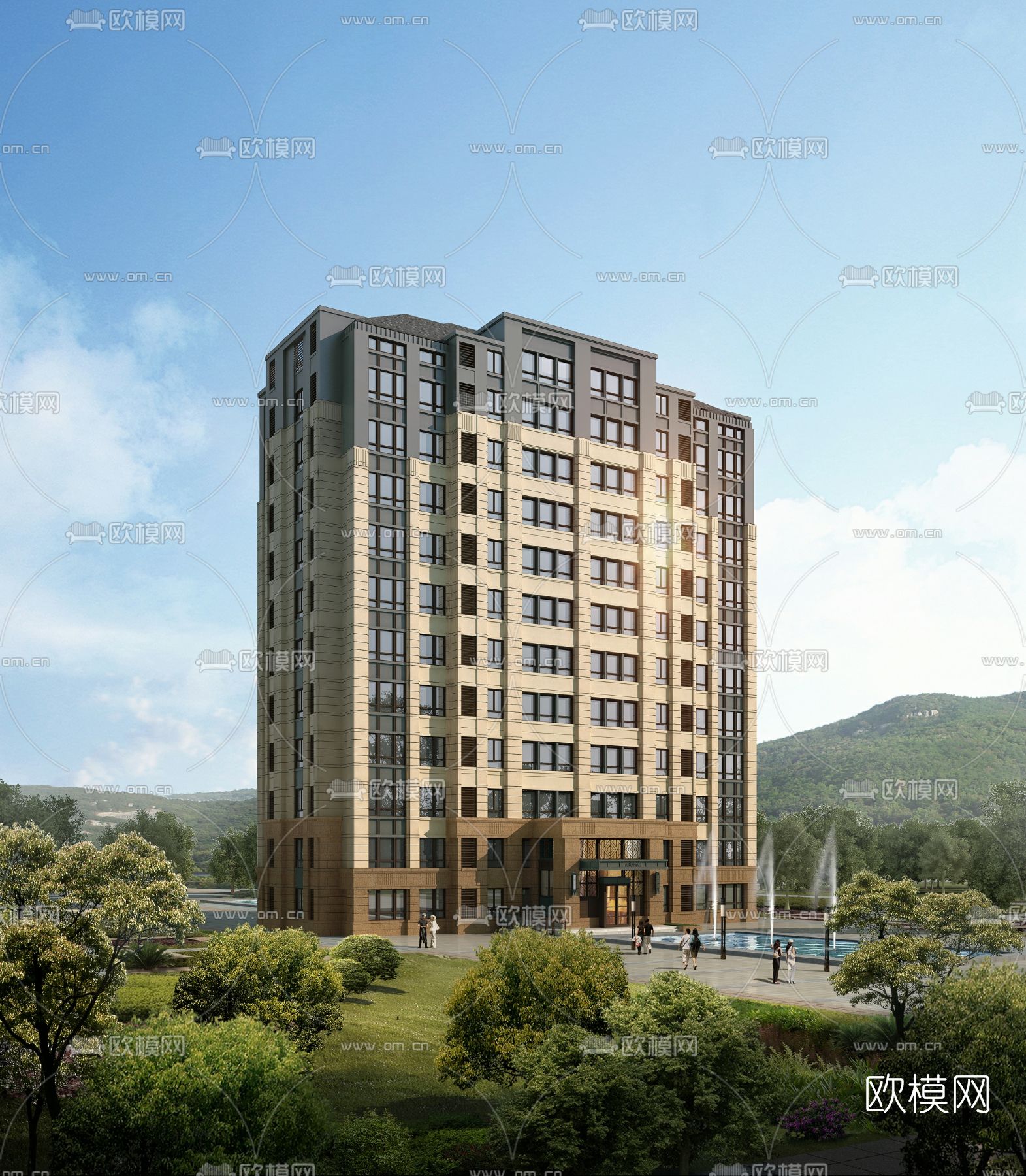 现代高层住宅建筑外观3d模型下载_ID11903696_3dmax免费模型-欧模网
