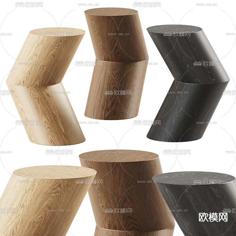 现代实木边几圆几组合3d模型下载 Id11925518 3dmax免费模型 欧模网