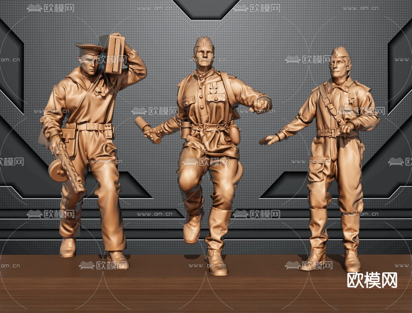 现代士兵男人雕塑3d模型下载_ID：11996327_3dmax免费模型-欧模网