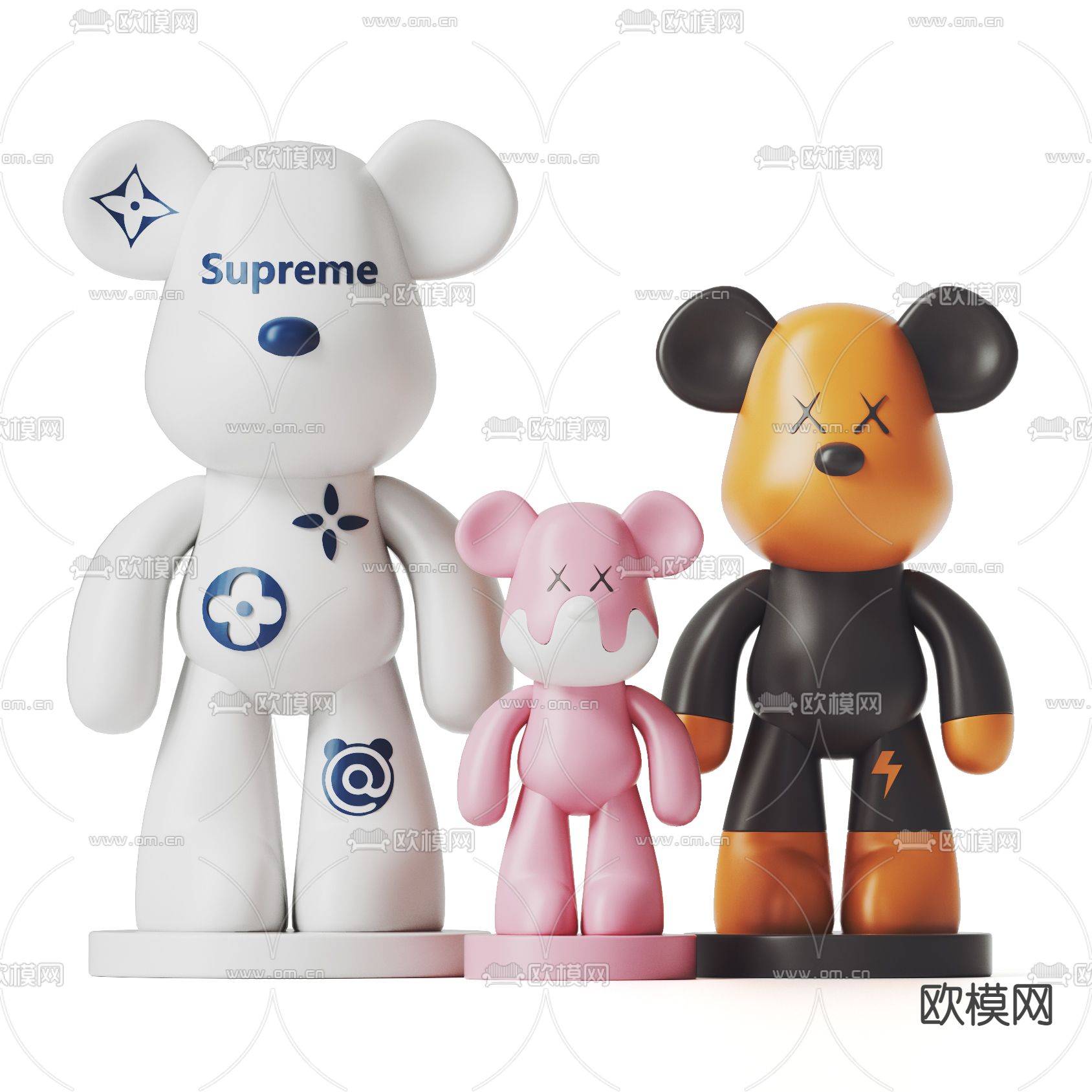 现代暴力熊潮玩手办摆件3d模型下载_ID12010857_3dmax免费模型-欧模网