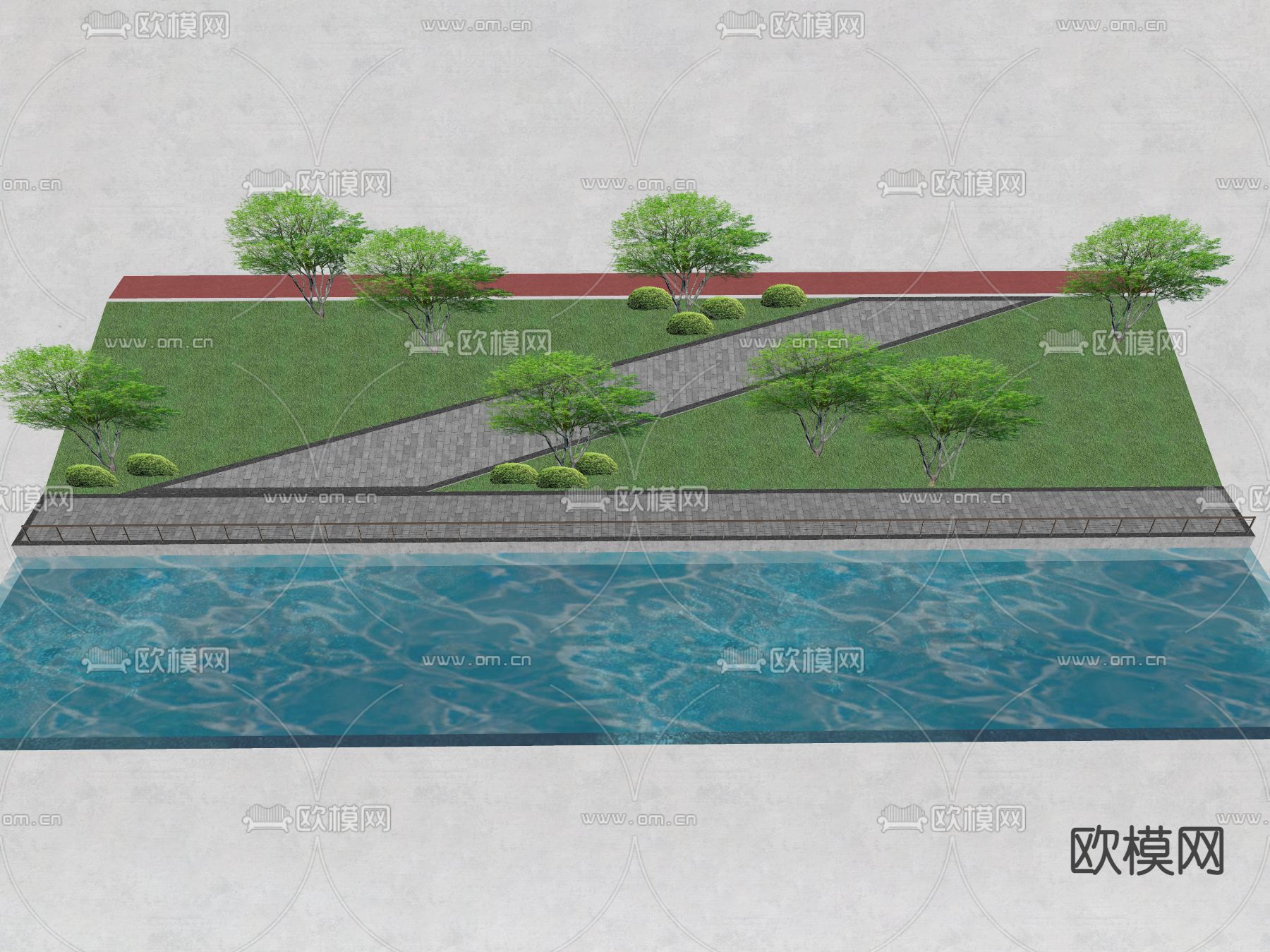 现代滨河绿道su模型下载_ID12010295_sketchup模型下载-欧模网