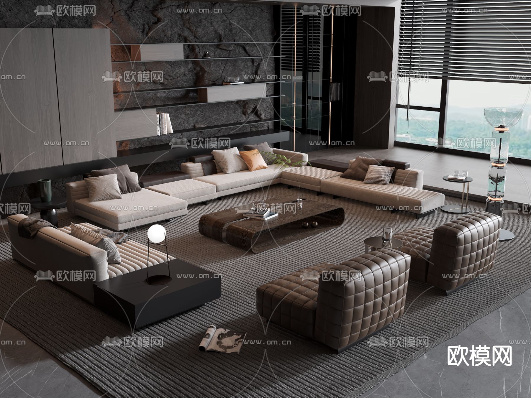 Minotti现代白色布艺转角组合沙发3d模型下载_ID12028439_3dmax免费模型-欧模网