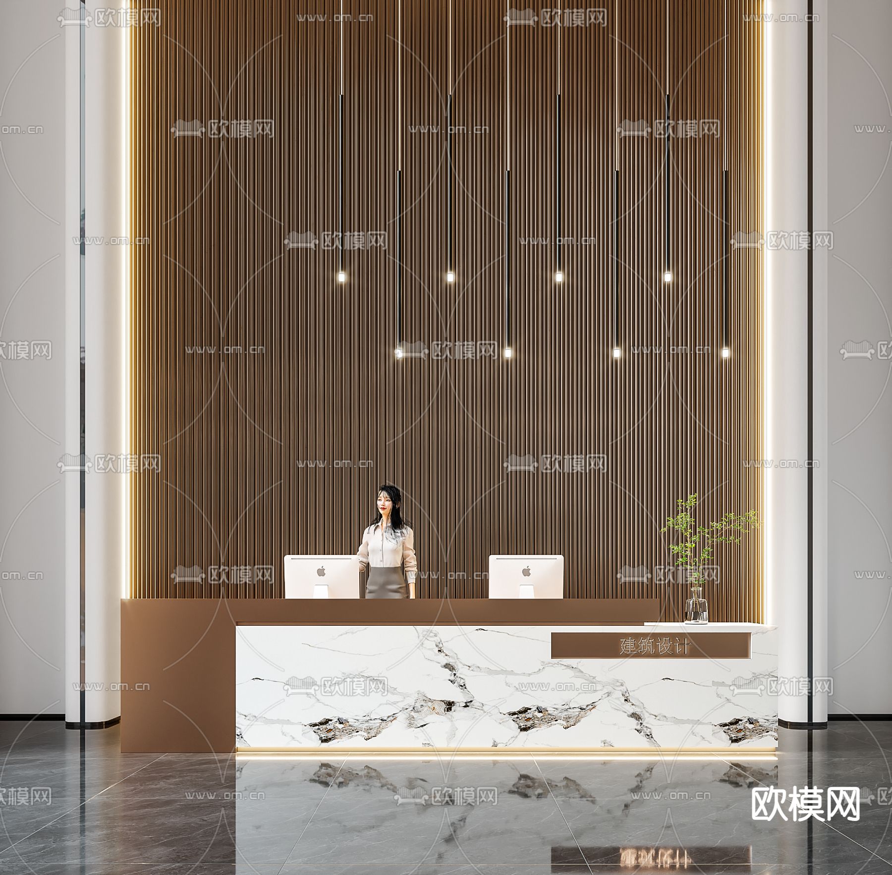 现代大理石前台接待台3d模型下载_ID12034062_3dmax免费模型-欧模网