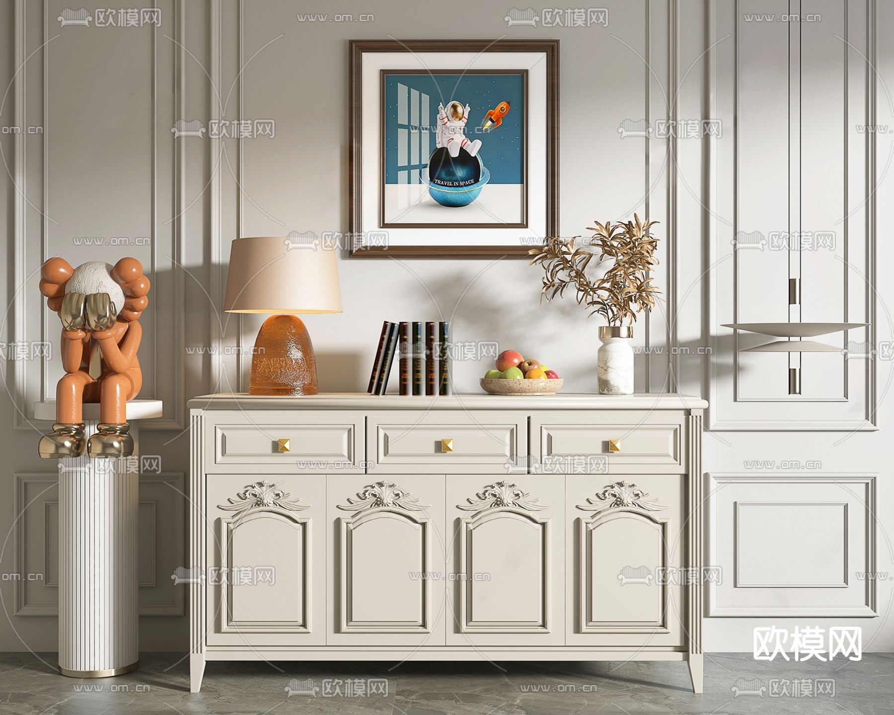 简欧轻奢边柜su模型下载_ID12041409_sketchup模型下载-欧模网