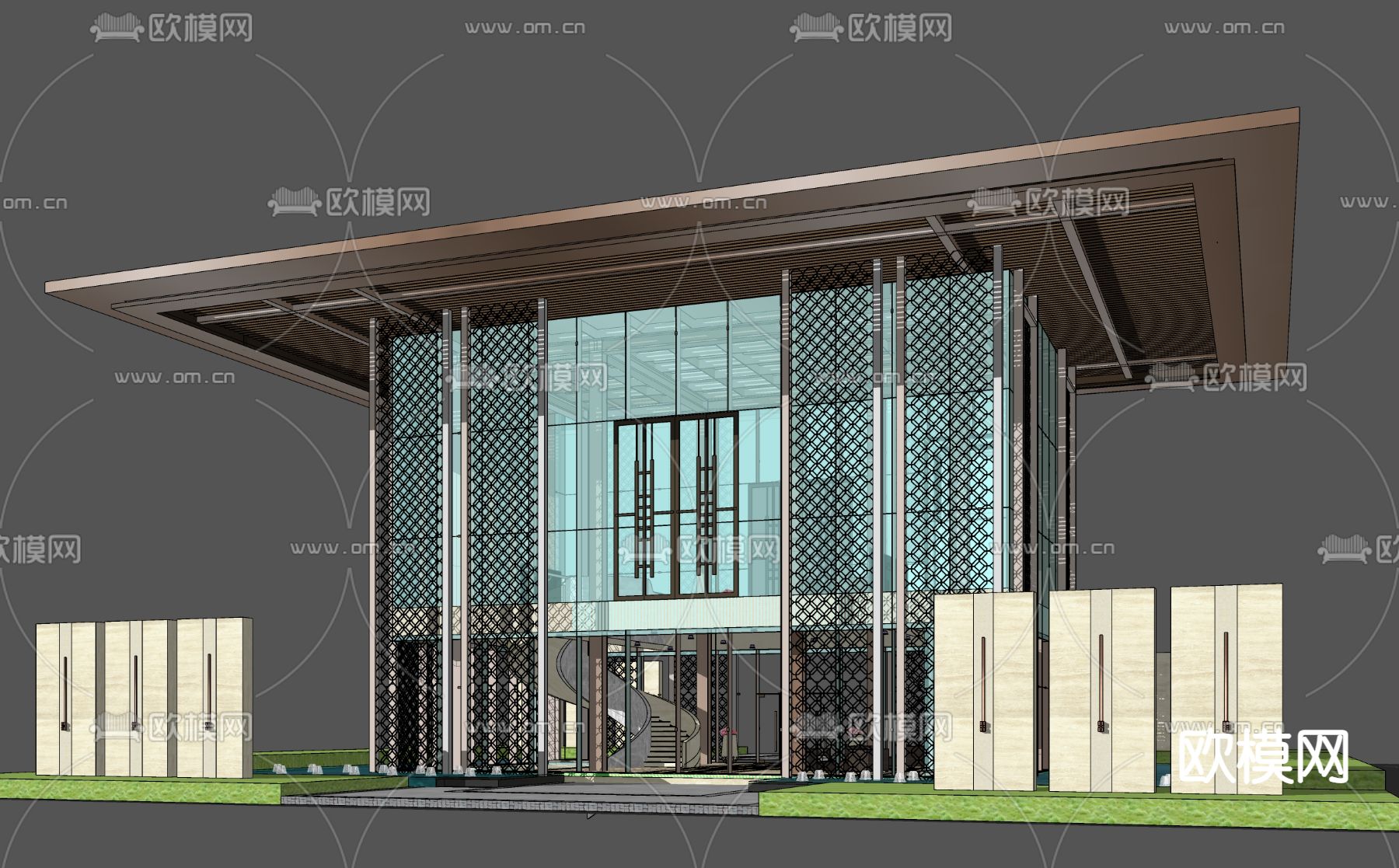 现代双层会客亭子su模型下载_ID12048586_sketchup模型下载-欧模网