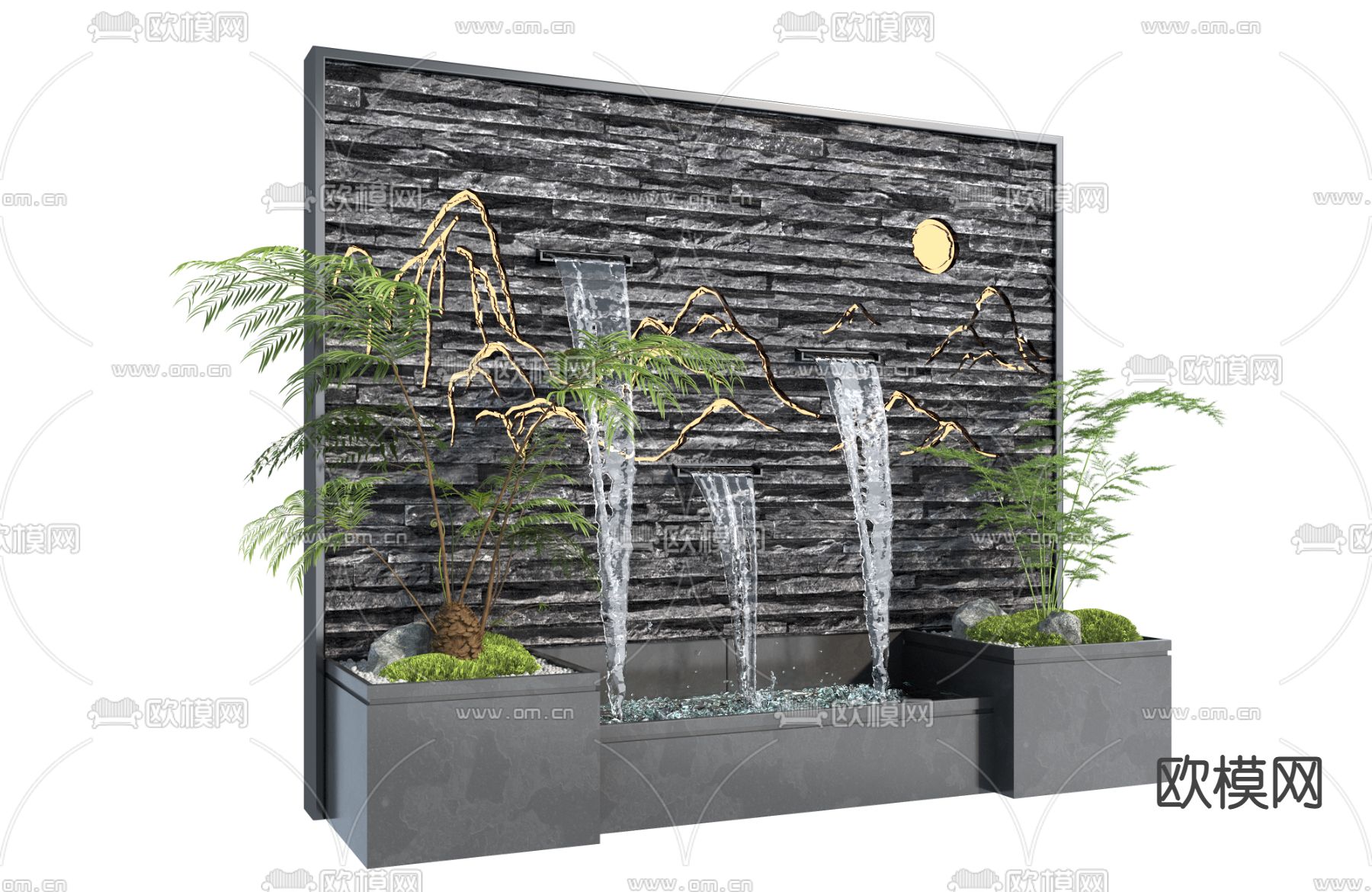 新中式文竹山川水景墙3d模型下载_ID12055501_3dmax免费模型-欧模网