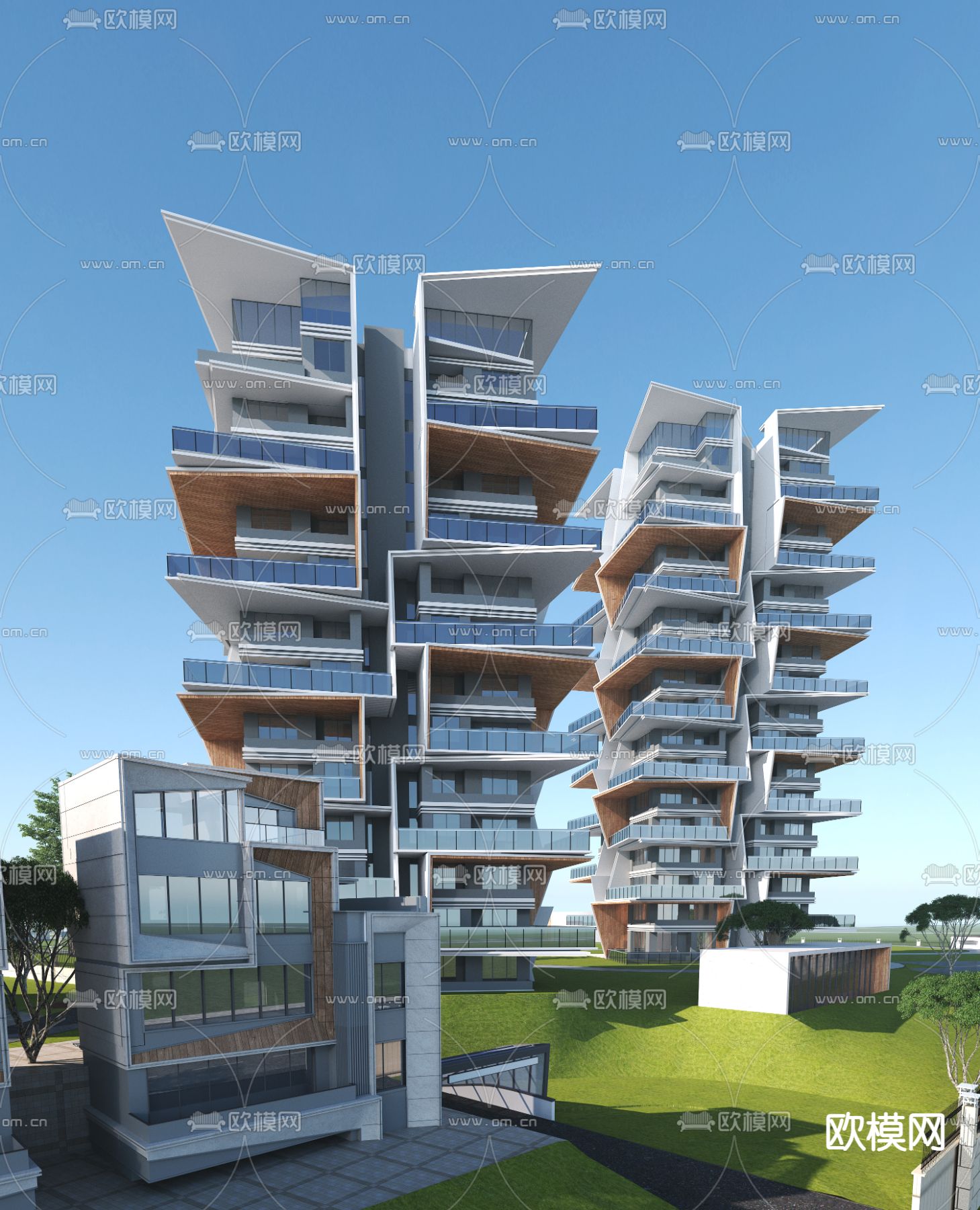 现代联排高层住宅楼外观3d模型下载_ID12057288_3dmax免费模型-欧模网