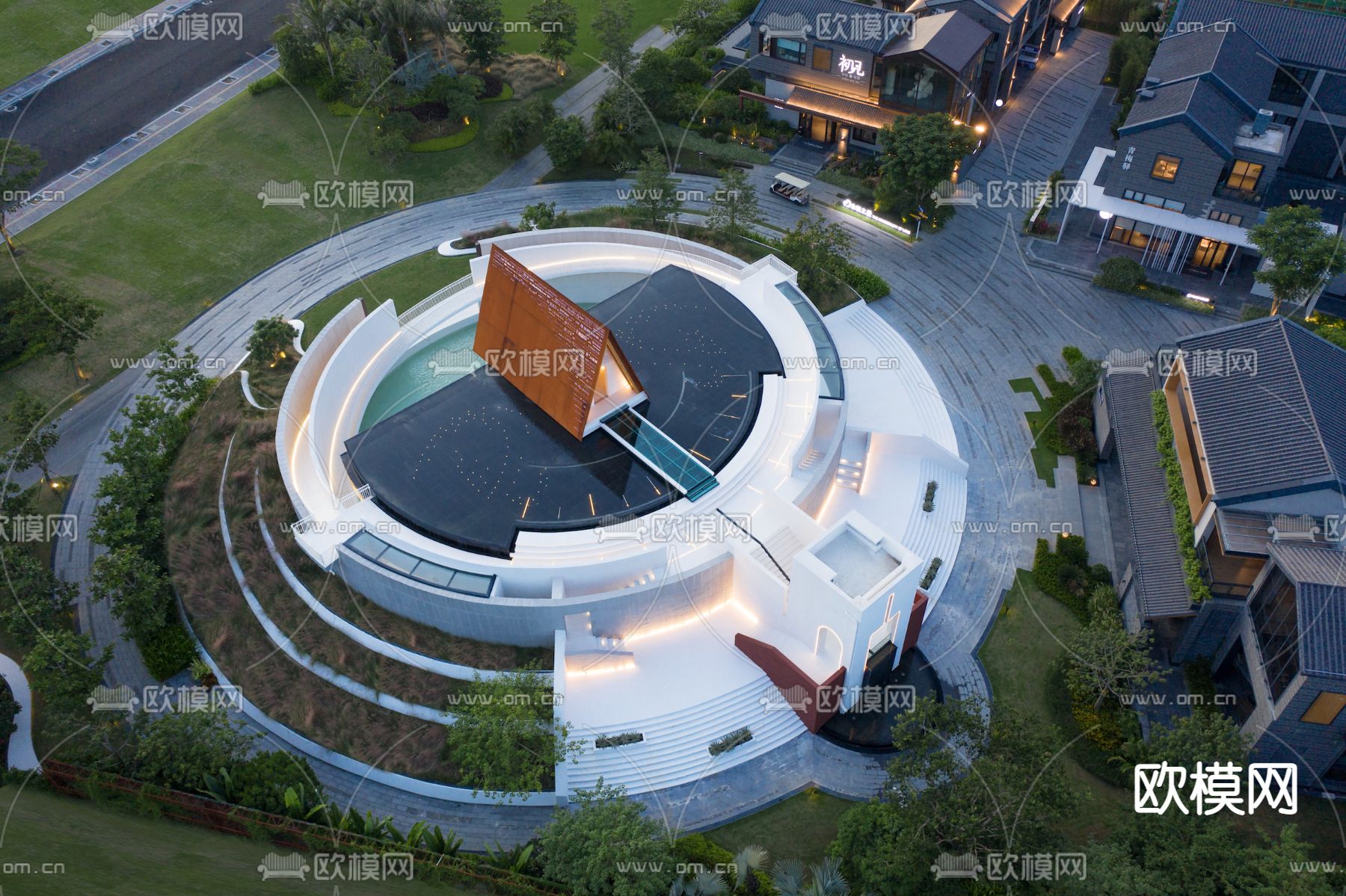 现代保利浅圆形建筑外观su模型下载_ID12052452_sketchup模型下载-欧模网