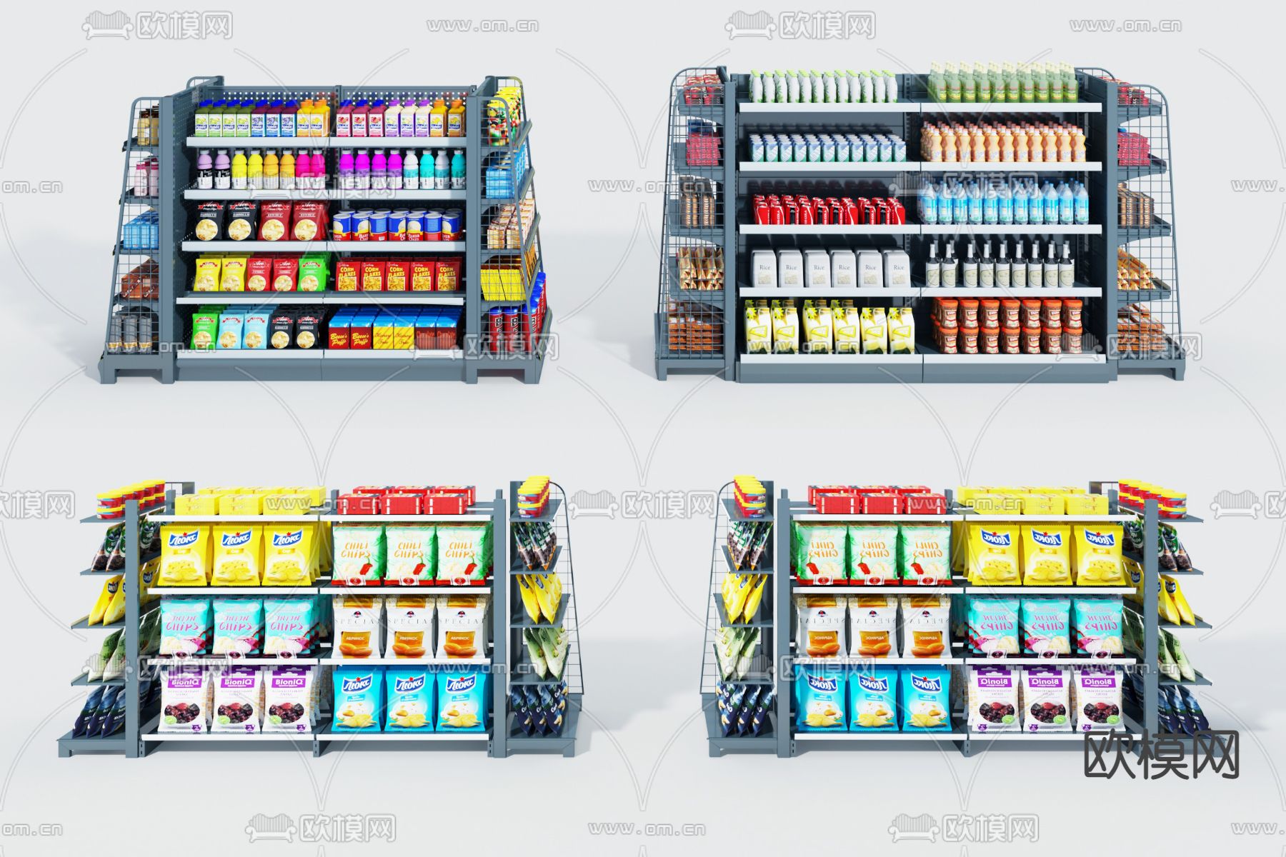 现代超市零食饮料货架3d模型下载_ID12060021_3dmax免费模型-欧模网