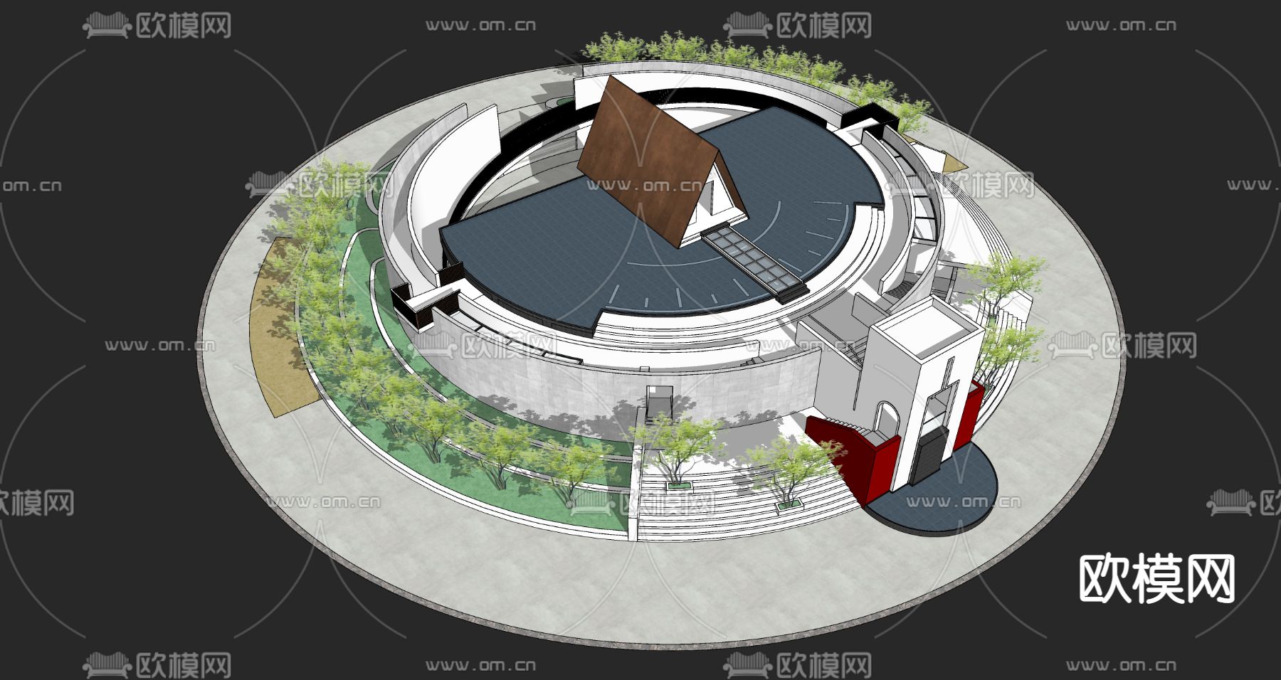 现代保利浅圆形建筑外观su模型下载_ID12052452_sketchup模型下载-欧模网