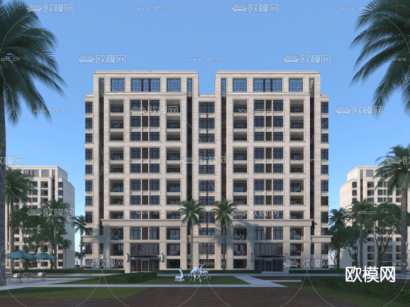 现代高层居民住宅建筑外观3d模型下载_ID12057897_3dmax免费模型-欧模网