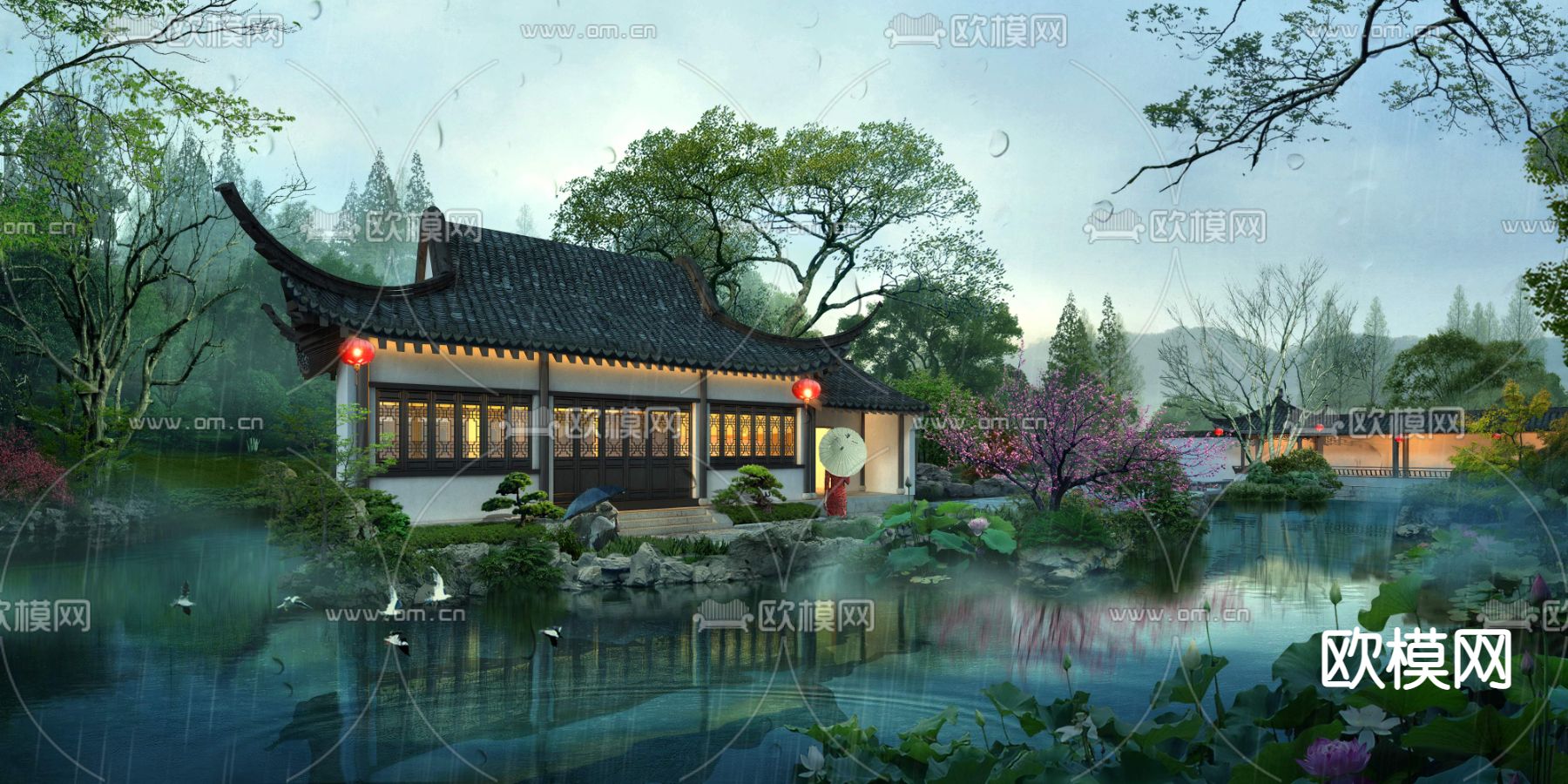 新中式荷花湿地园林景观psd下载_ID12066260_3dmax免费模型-欧模网