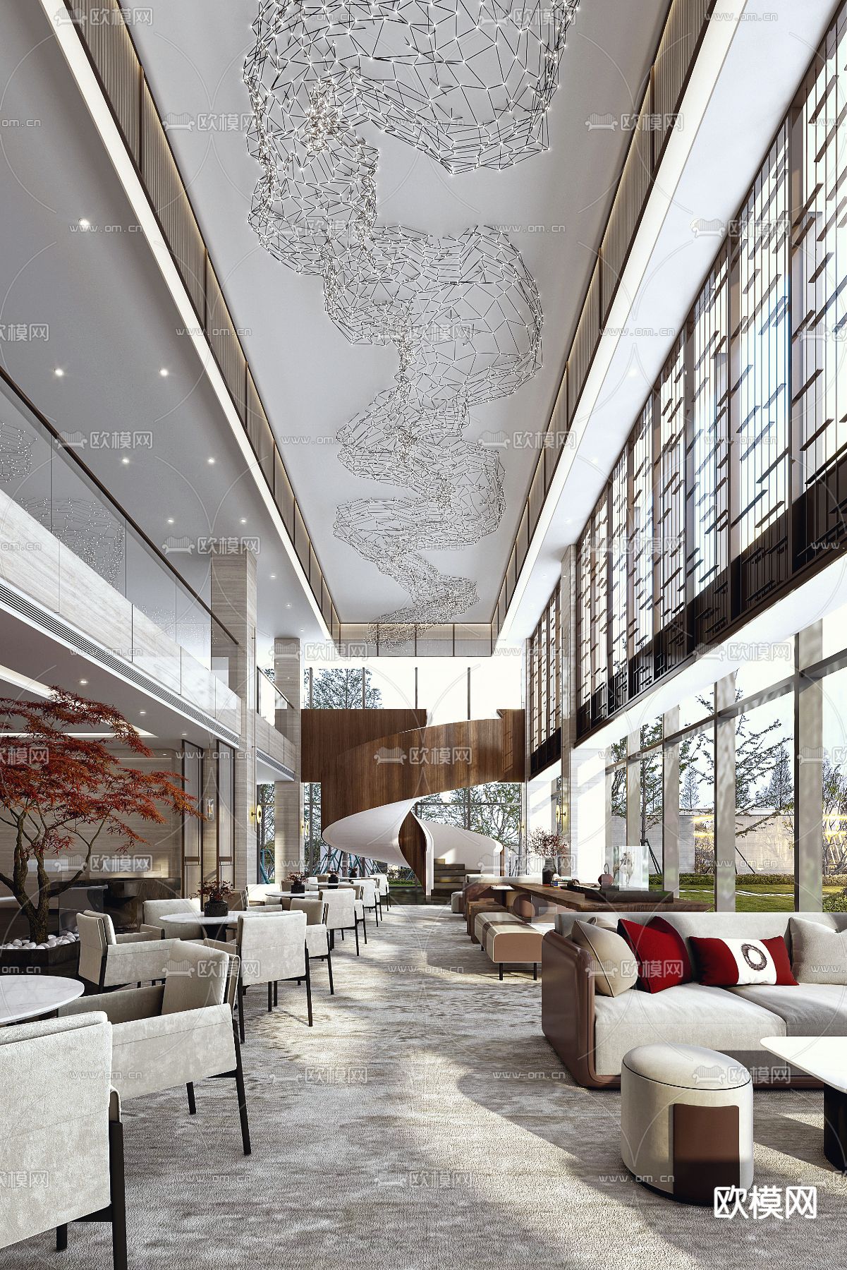 新中式售楼处洽谈区3d模型下载_ID12065680_3dmax免费模型-欧模网