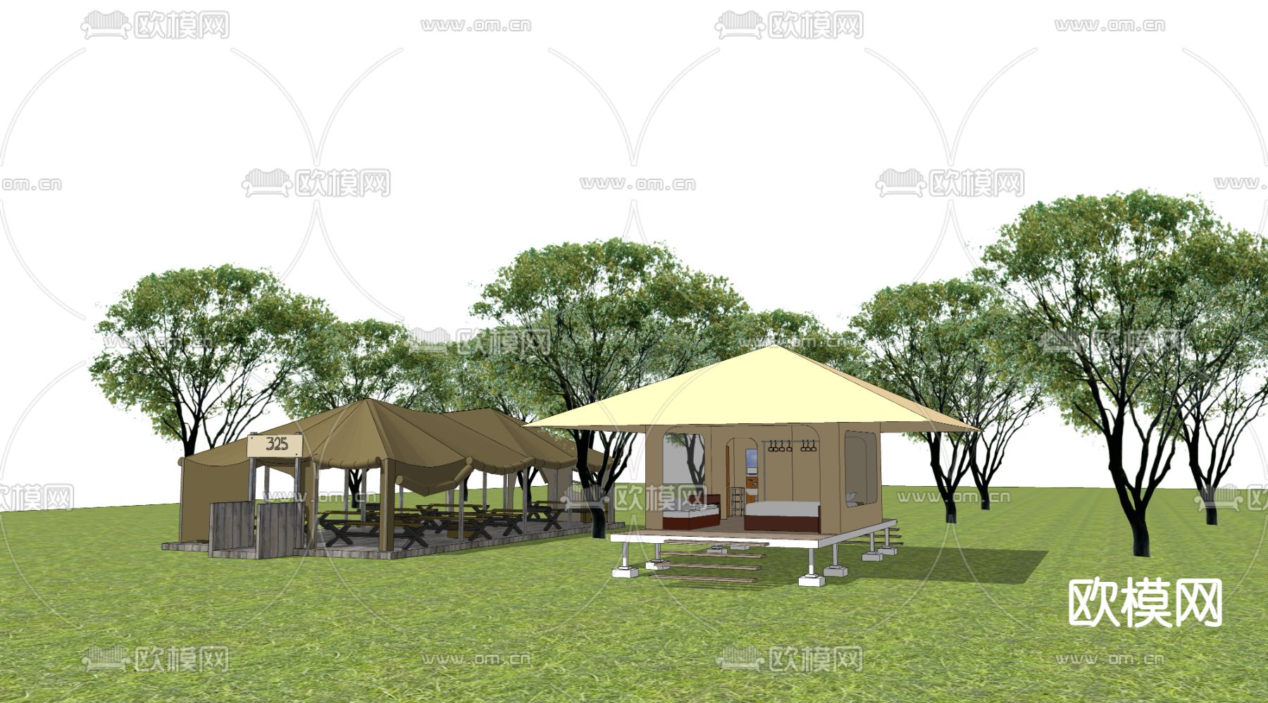 现代露营公园帐篷su模型下载_ID12059271_sketchup模型下载-欧模网
