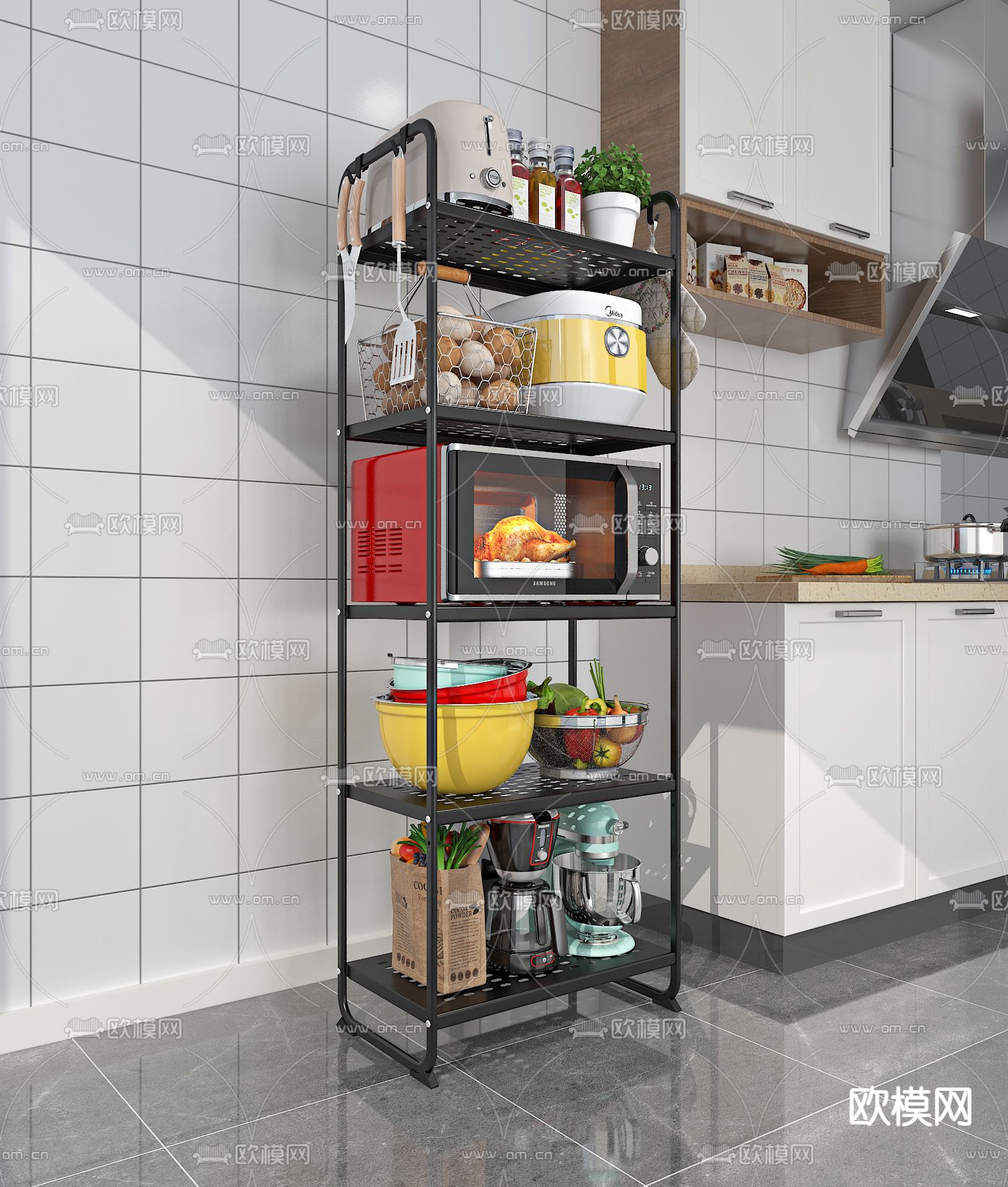 现代金属厨房储物架3d模型下载_ID12094271_3dmax免费模型-欧模网
