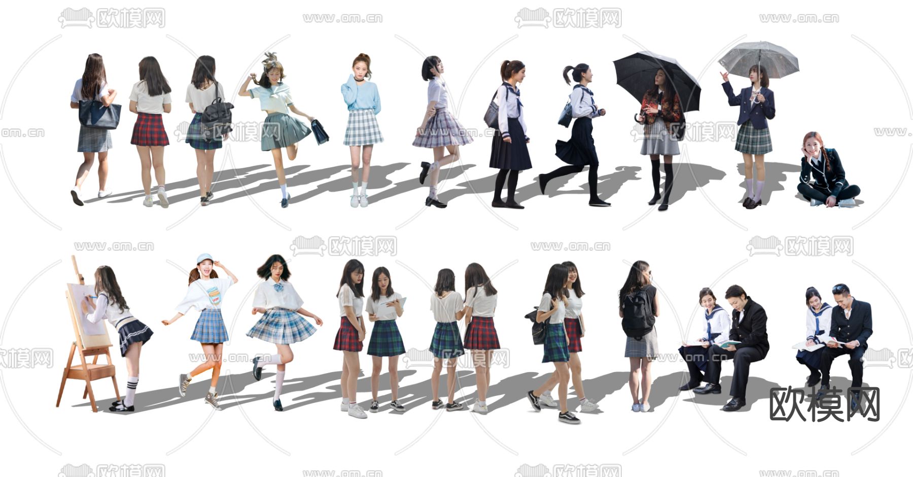 现代JK女学生2d人物组件su模型下载_ID12111765_sketchup模型下载-欧模网