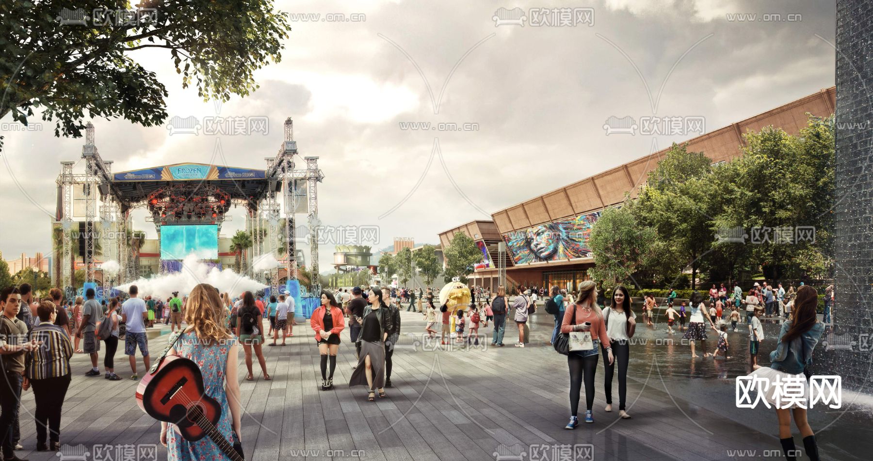 现代商业街 舞台表演psd下载_ID12125665_3dmax免费模型-欧模网