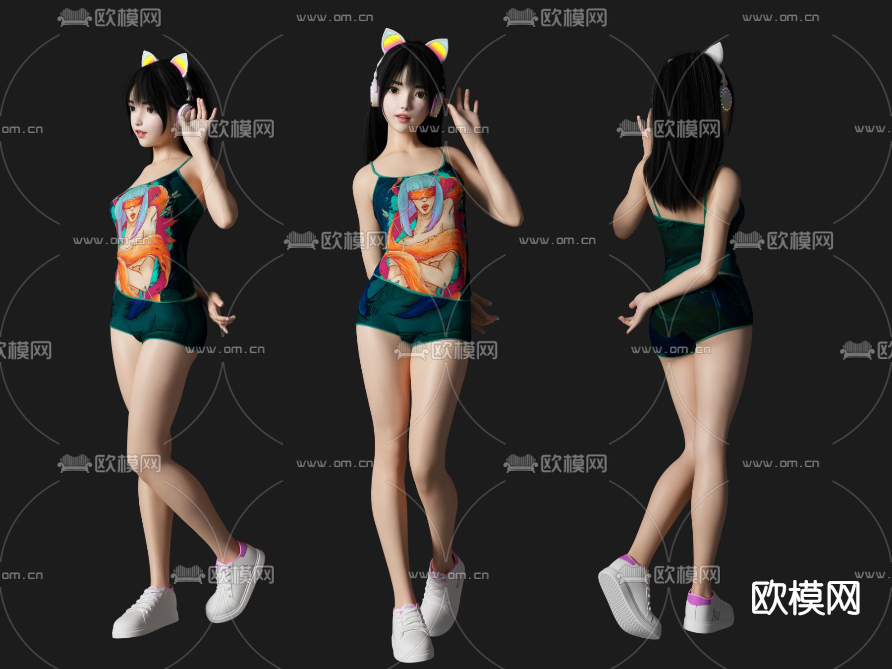 现代美女人物3d模型下载_ID12135104_3dmax免费模型-欧模网
