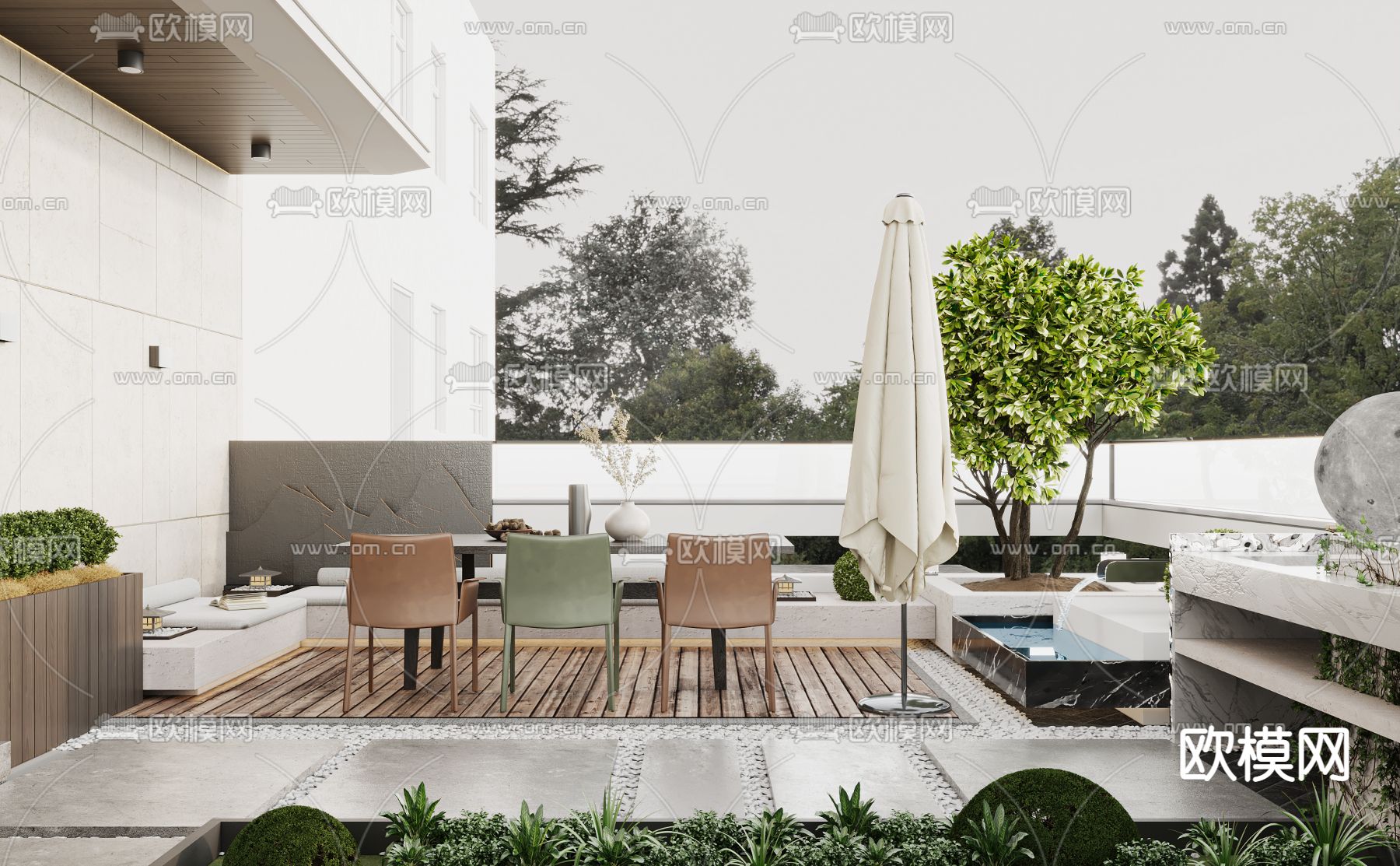 现代庭院露台su模型下载_ID12129598_sketchup模型下载-欧模网