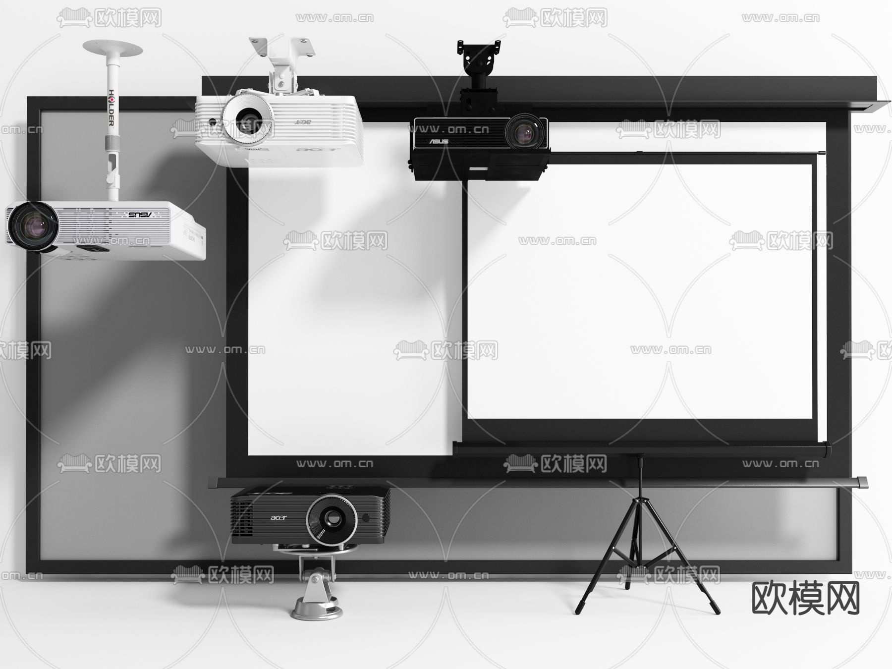 现代投影器材 投影仪 幕布3d模型下载_ID12133686_3dmax免费模型-欧模网