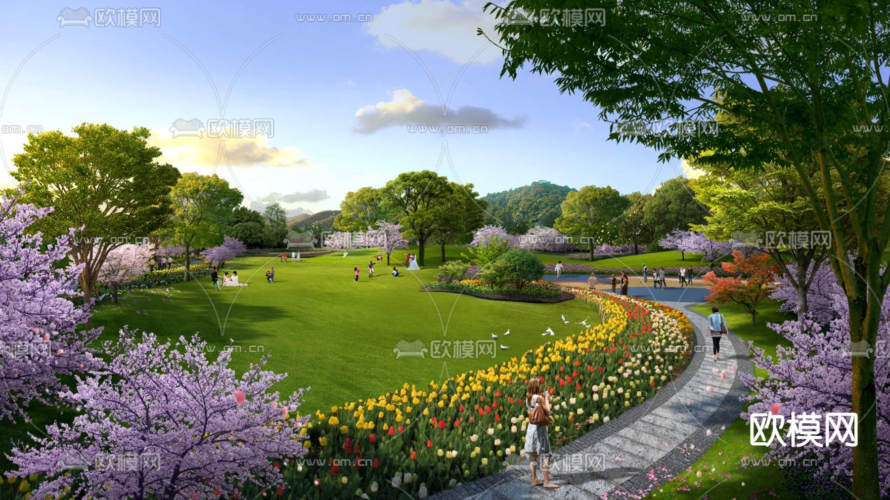 现代公园花卉花海鸟瞰psd下载_ID12146710_3dmax免费模型-欧模网