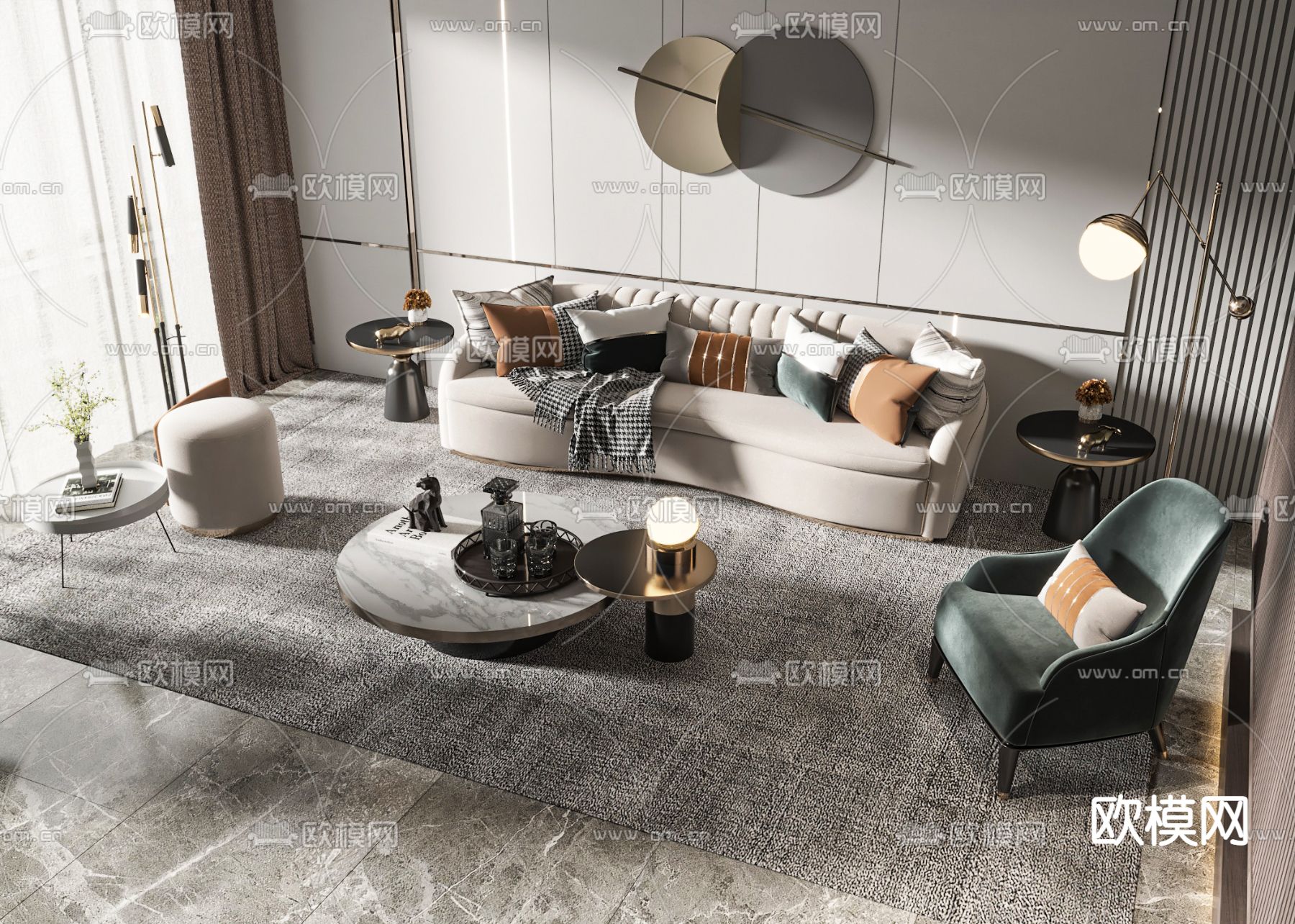 高级灰组合沙发3d模型下载_ID12160263_3dmax免费模型-欧模网