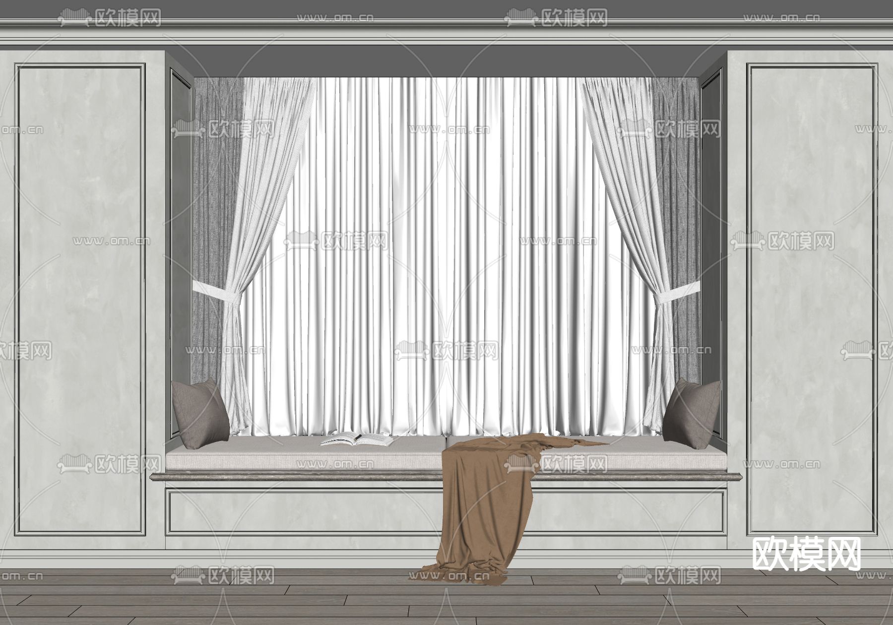 法式飘窗窗帘su模型下载_ID16182314_sketchup模型下载-欧模网