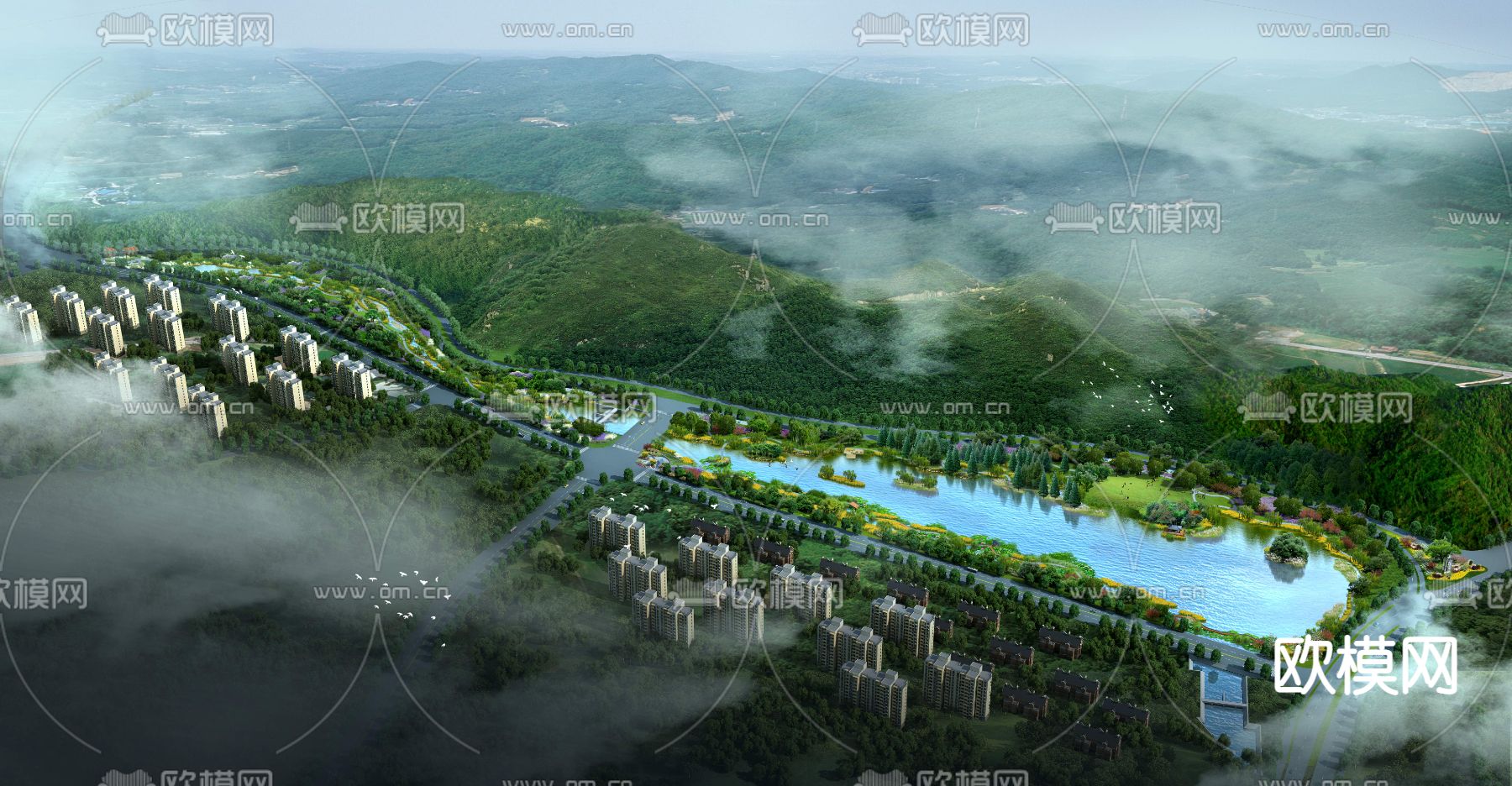 现代湿地公园鸟瞰psd下载_ID12162192_3dmax免费模型-欧模网