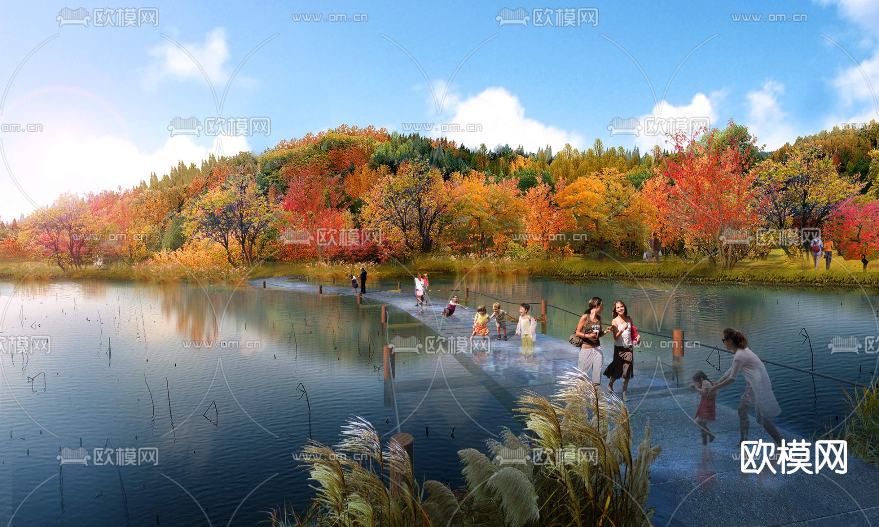 现代湿地廊桥园林景观psd下载_ID12162186_3dmax免费模型-欧模网