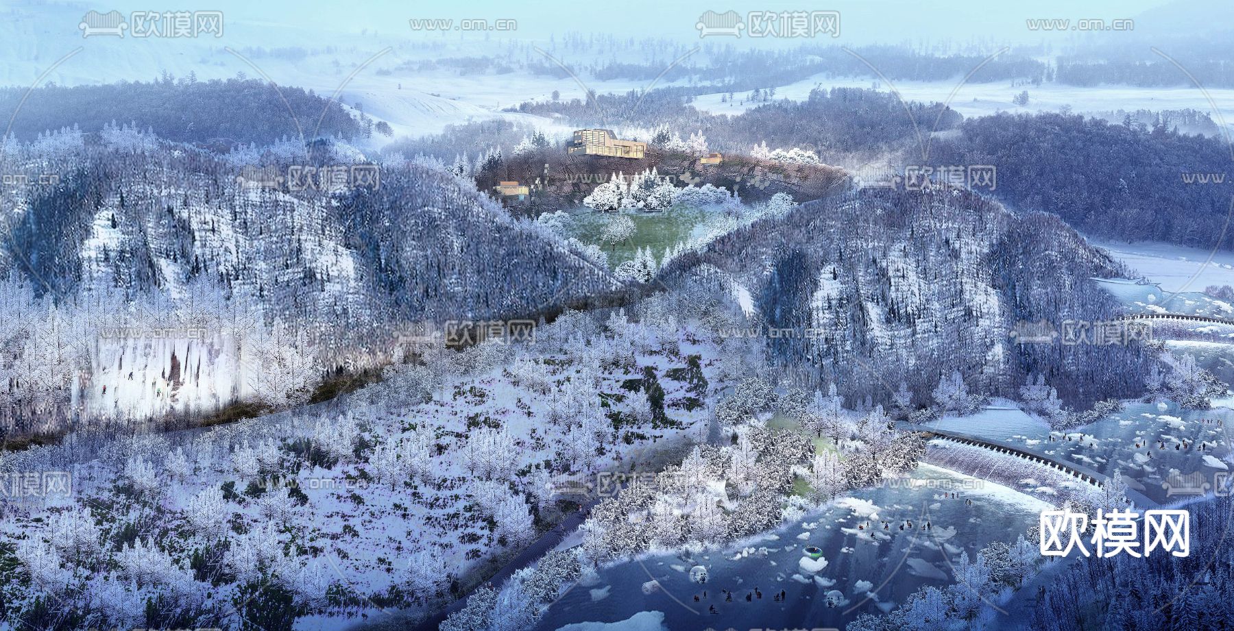 现代山间雪景鸟瞰psd下载_ID12162196_3dmax免费模型-欧模网