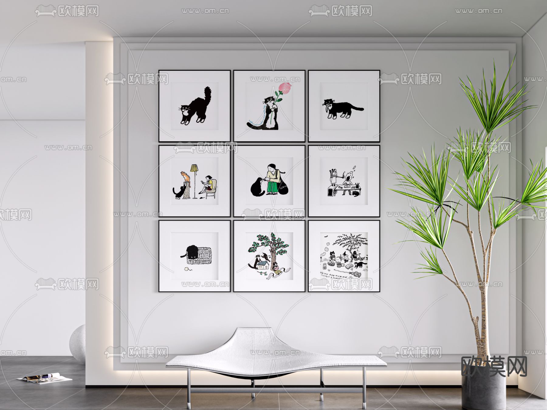 现代猫咪艺术装饰挂画su模型下载_ID12163603_sketchup模型下载-欧模网