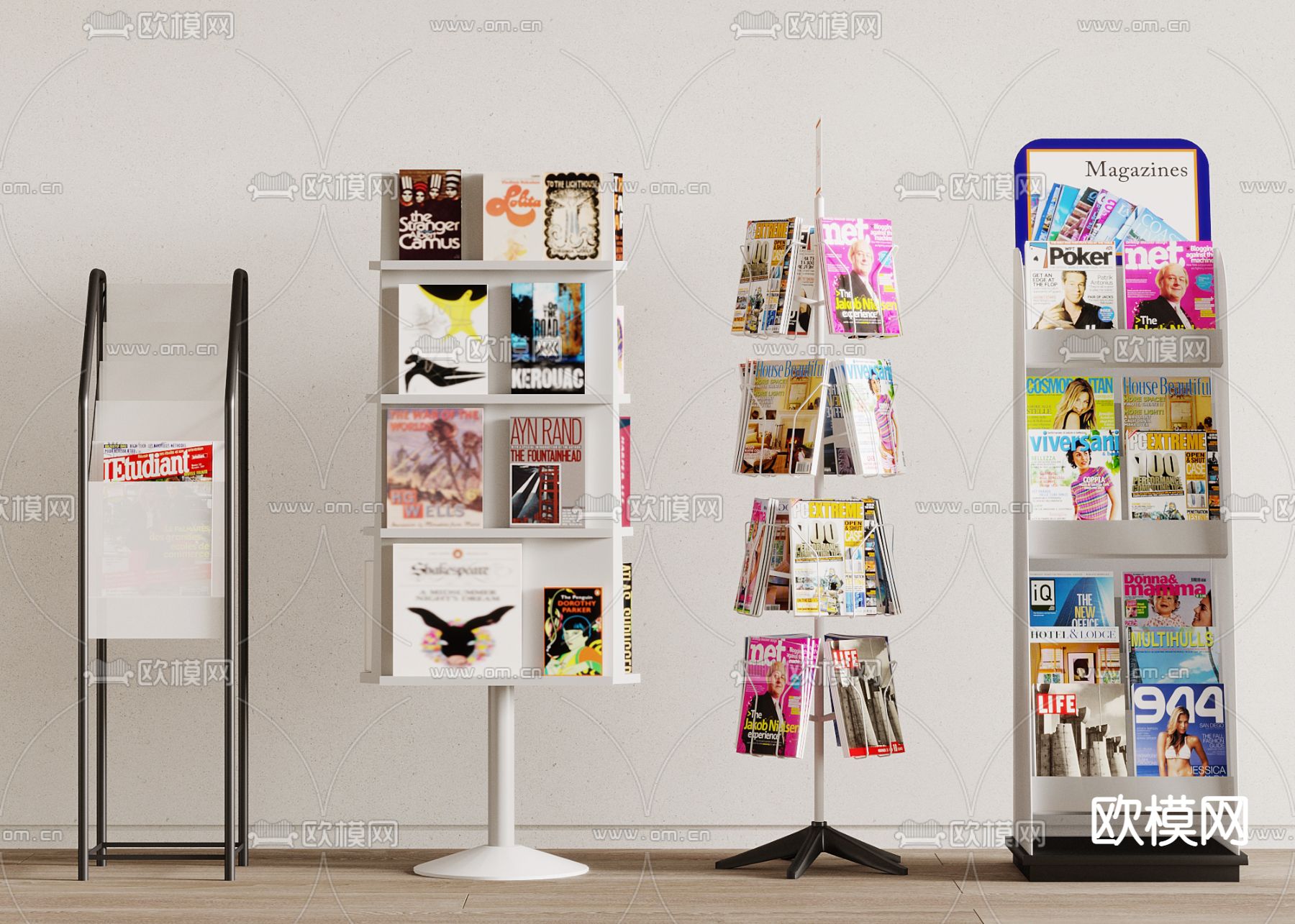 现代书架 杂志架3d模型下载_ID12319243_3dmax免费模型-欧模网