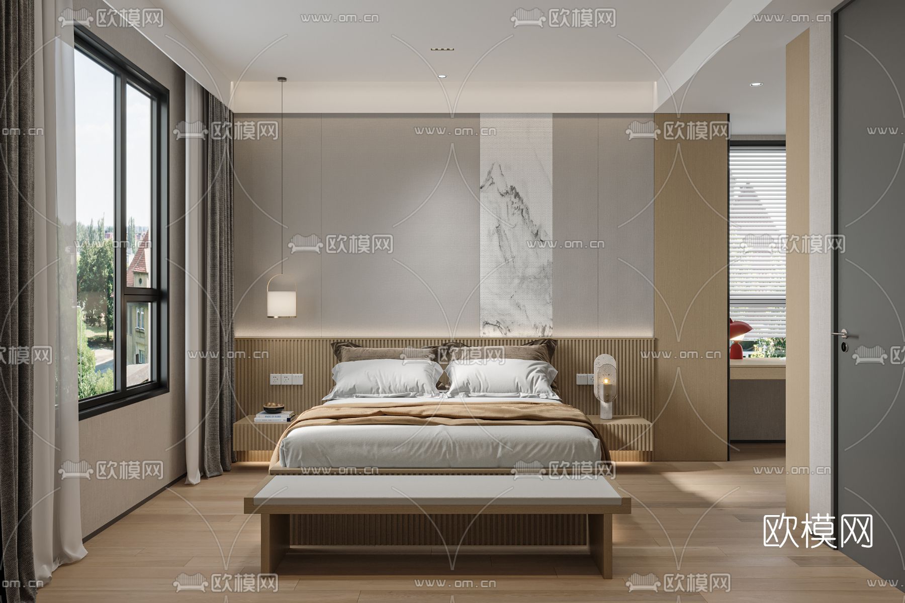 现代卧室 书房3d模型下载_ID12173473_3dmax免费模型-欧模网