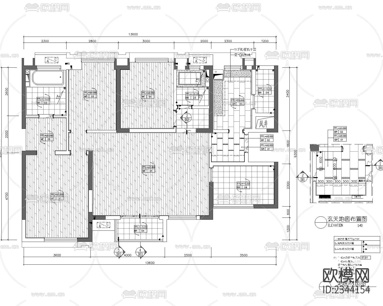 住宅平面布置cad施工图 免费3dmax模型库 欧模网