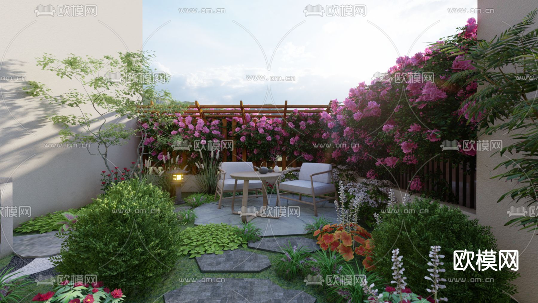 新中式大错层庭院su模型下载_ID12176394_sketchup模型下载-欧模网