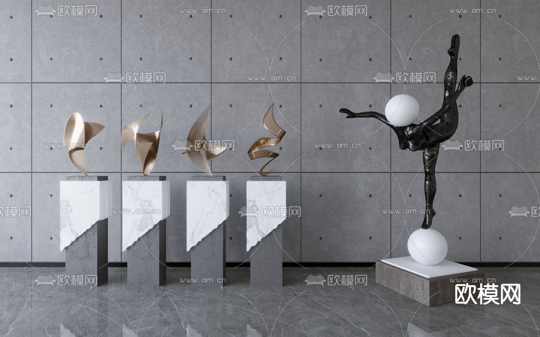 轻奢人物 雕塑 摆件3d模型下载_ID12178768_3dmax免费模型-欧模网