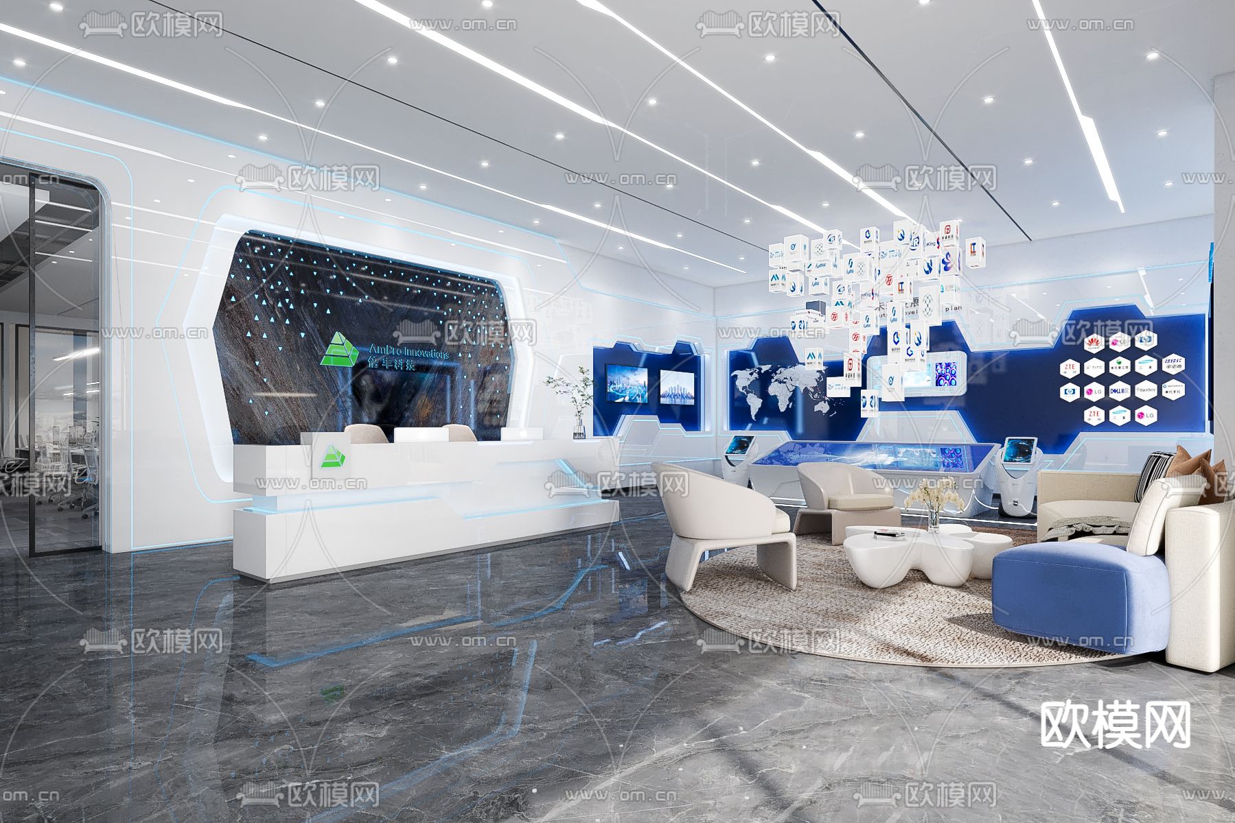 科技感公司前台 接待处3d模型下载_ID12178754_3dmax免费模型-欧模网