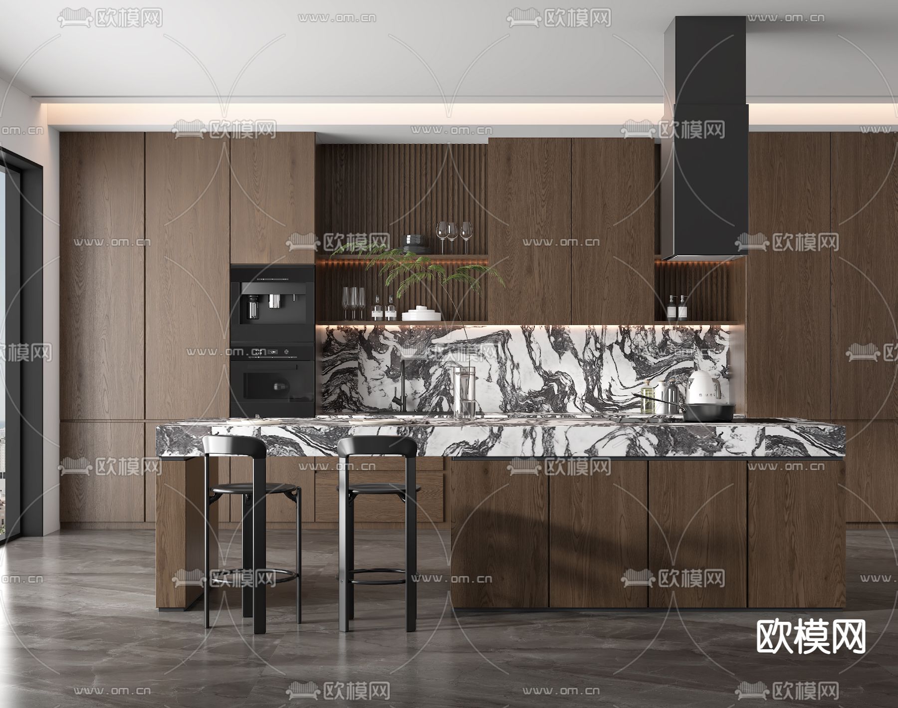 现代开放式厨房su模型下载_ID12191063_sketchup模型下载-欧模网