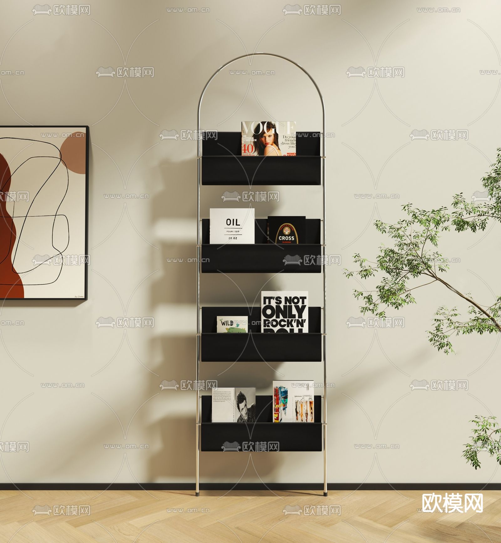 黑色铁艺书架 杂志架su模型下载_ID12190026_sketchup模型下载-欧模网